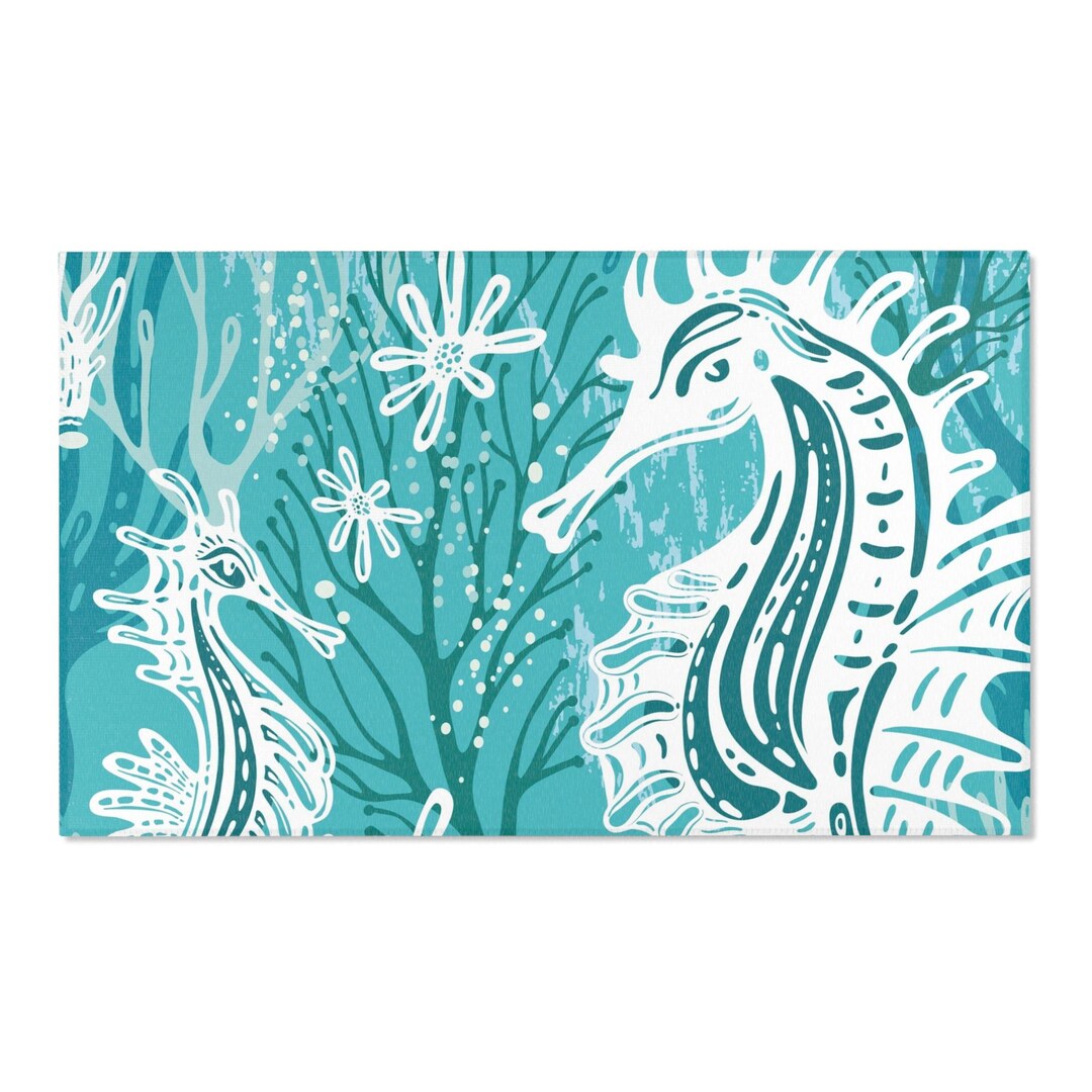 Seahorse Area Rug Coastal Home Decor, Nautical Carpet, Ocean Themed ...