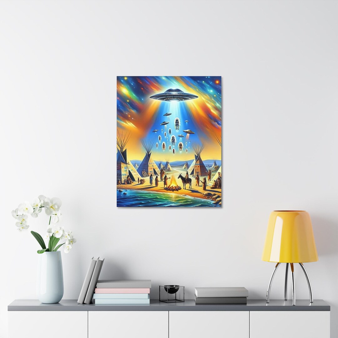 Ancient Alien Abduction Canvas, UFO Native American Wall Art, Ancient ...
