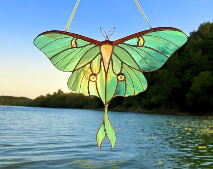 Spanish Luna Moth Stained Glass Suncatcher Green Luna Moth Graellsia ...