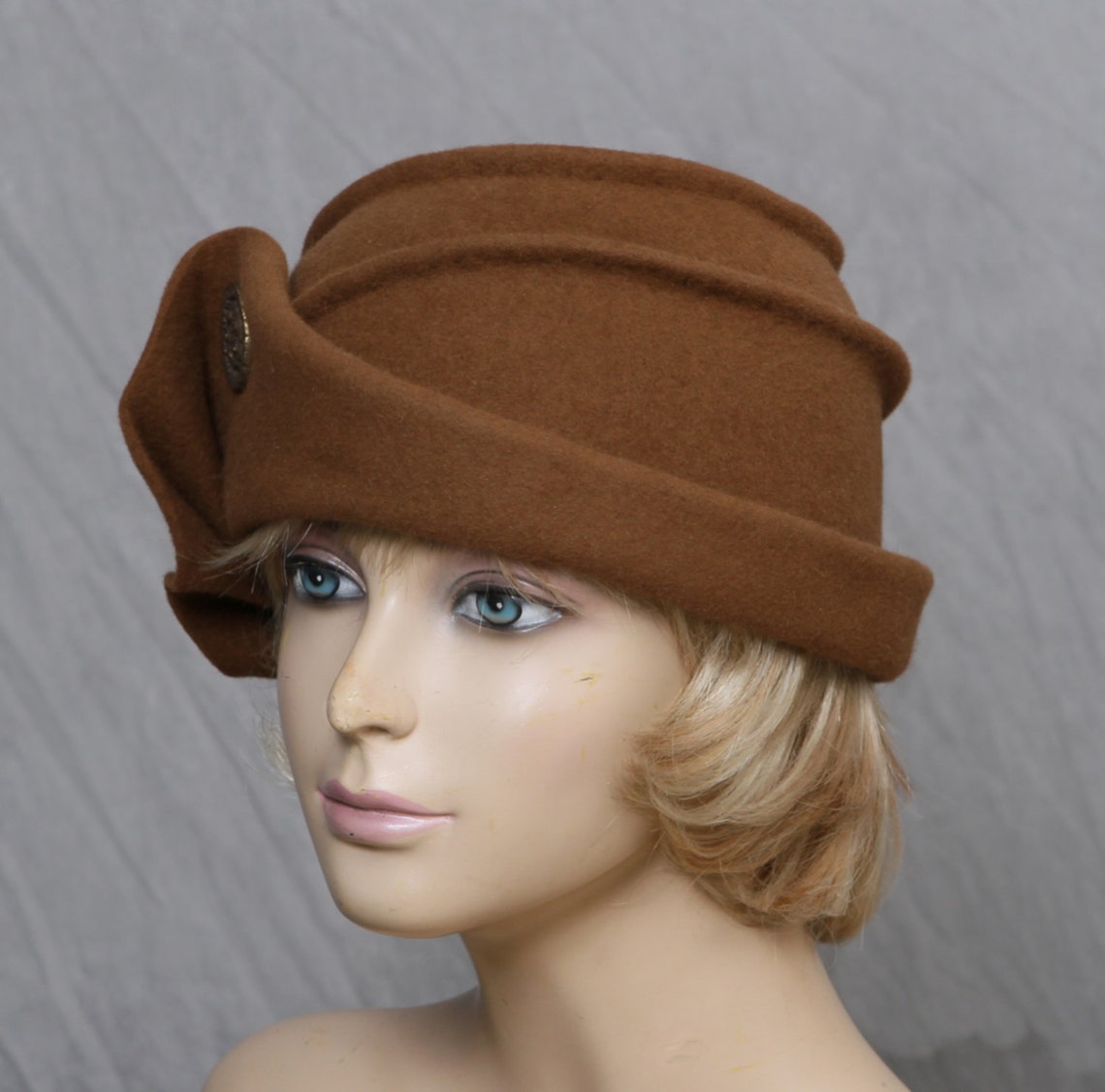 Audrey Velour Felt Cloche With Draped Pleated Swirls Hunter - Etsy UK