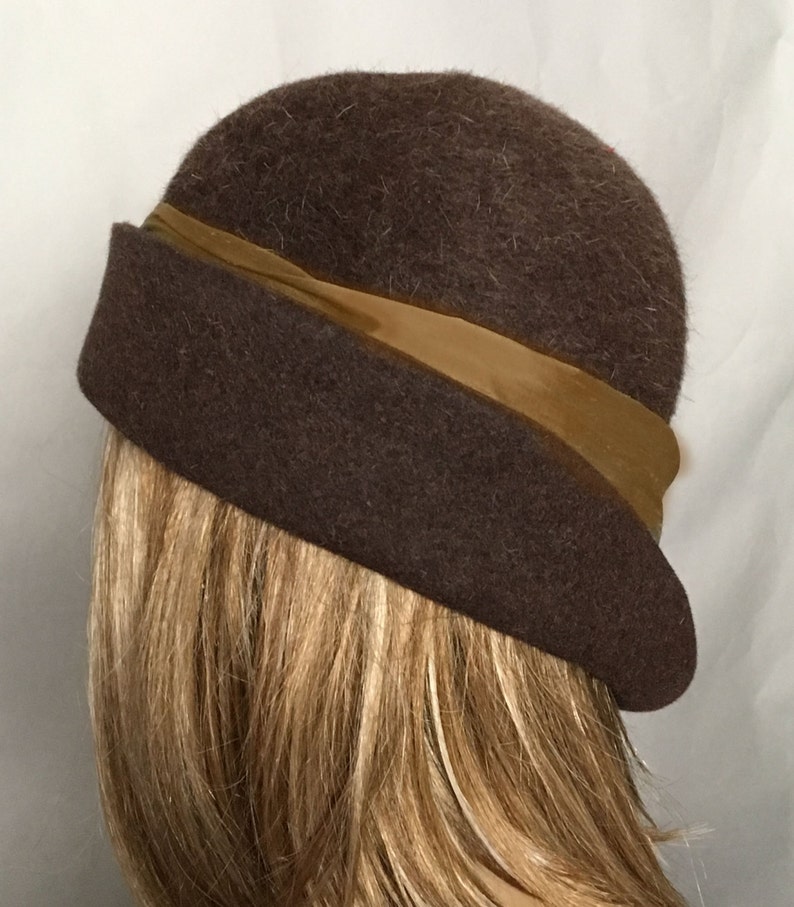 Ashley, Fur Felt Cloche With Side Drape, Color is Brown Heather ...
