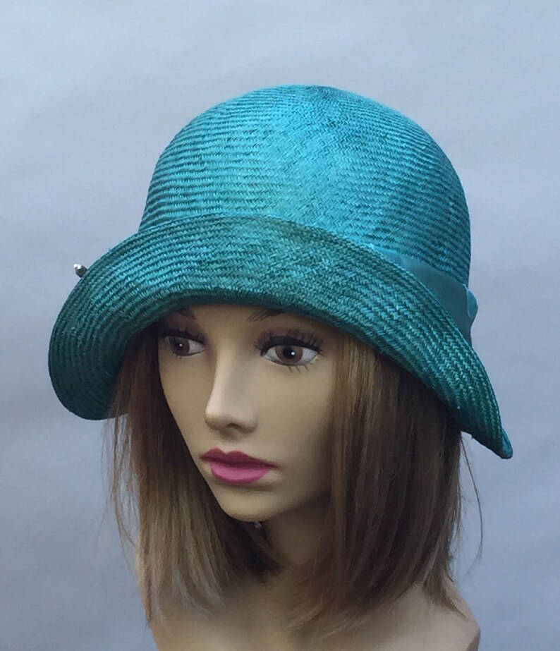 Colette beautiful straw cloche hat with silk embellishment | Etsy