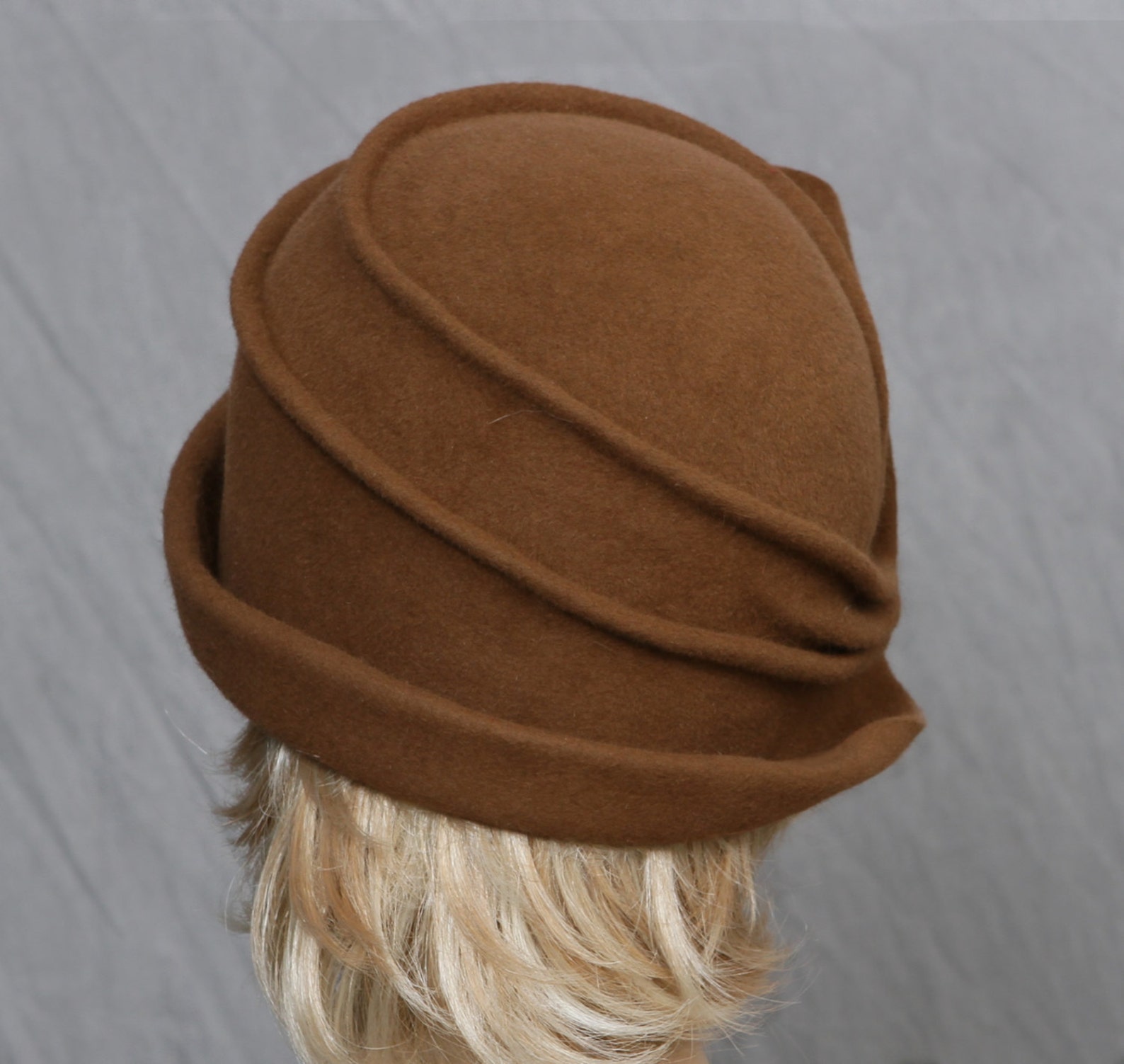 Audrey, Velour Felt Cloche With Draped Pleated Swirls, Hunter Colored ...