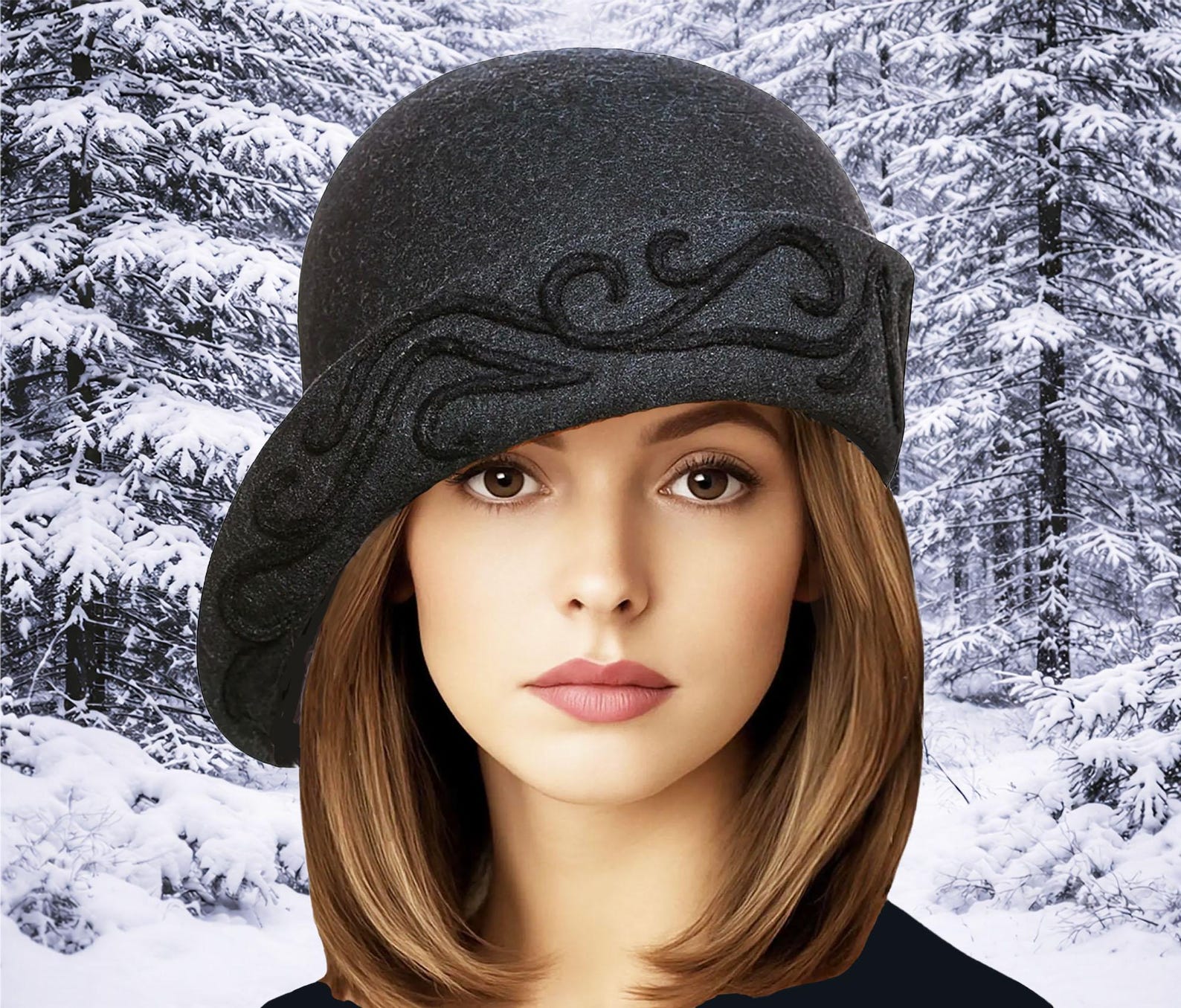 Charcoal Heather Fur Felt Cloche Hat: Hand-felted Scroll, Downton Abbey ...