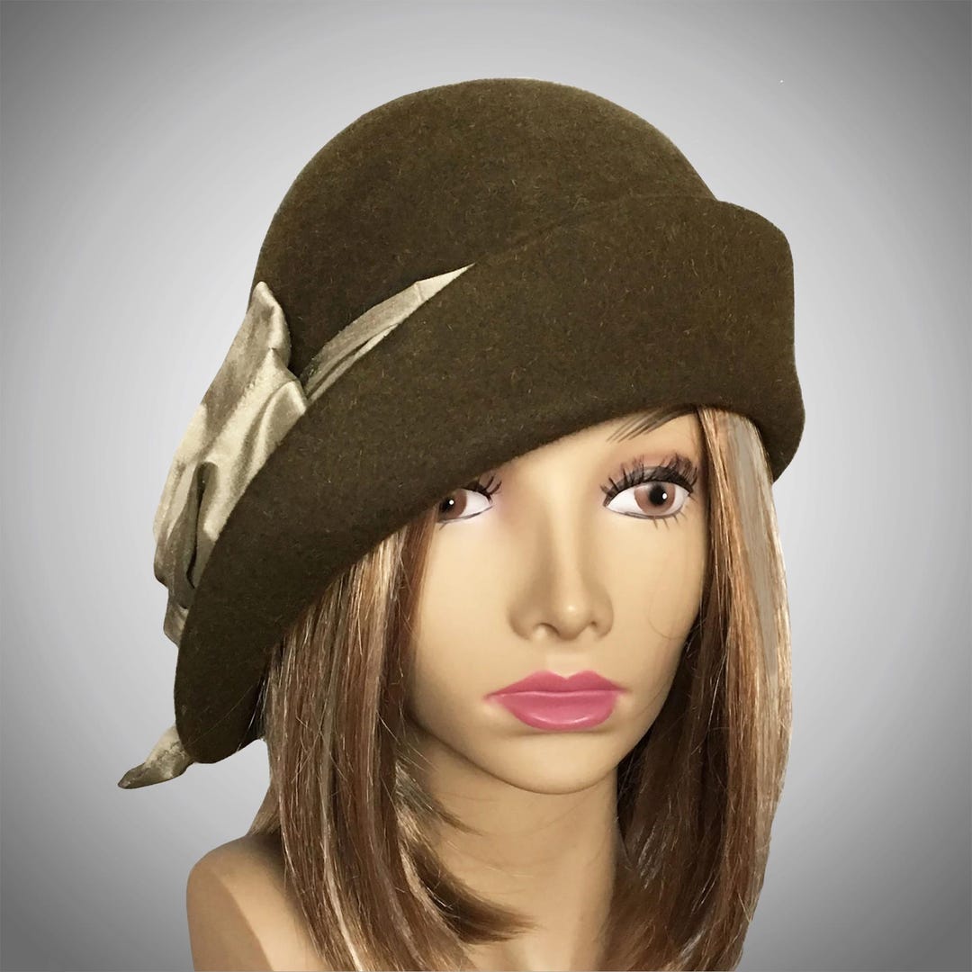 Fur Felt Cloche Hat: Loden Green Silk Sash, Handmade Millinery - Etsy UK