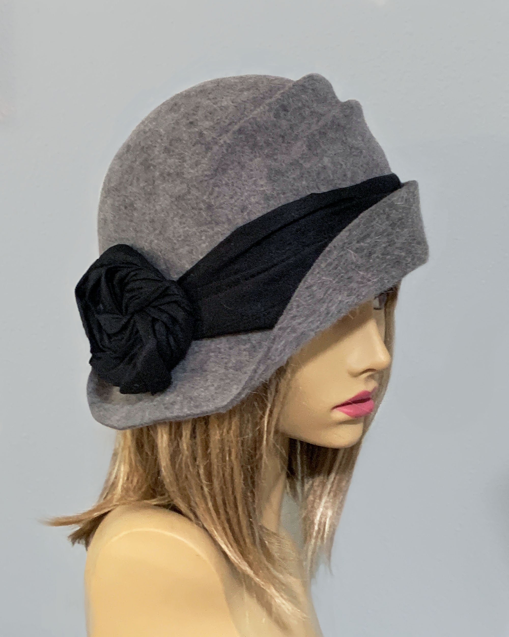 Fur Felt Cloche Hat: Grey Heather, Silk Dupioni Embellished - Etsy