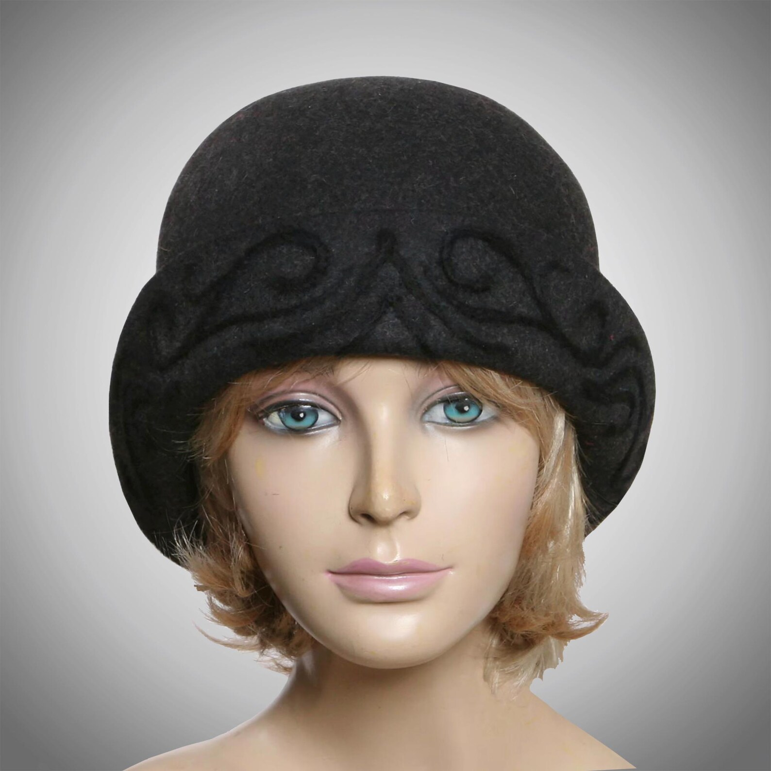 Charcoal Heather Fur Felt Cloche Hat: Hand-felted Scroll, Downton Abbey ...