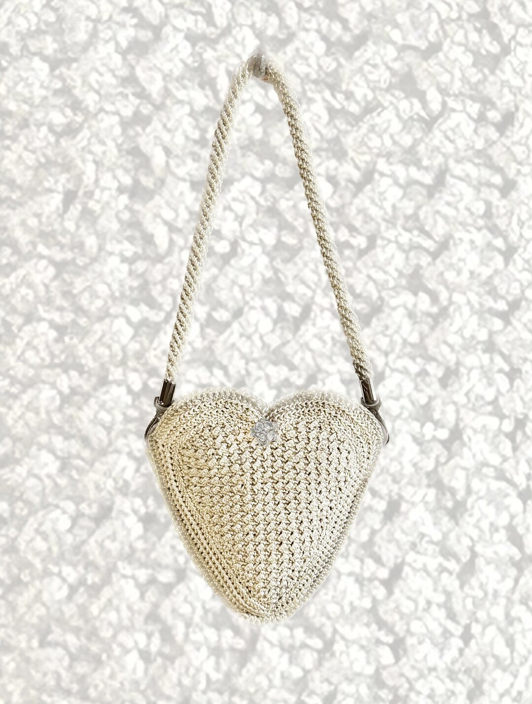 Crystal Heart Handbag, Handmade Crochet Purse, Ecru Color, Swarovski ...