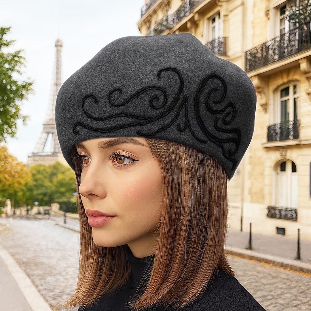 Cheri', Velour Felt Beret Millinery Hat With Hand Felted Scroll Work - Etsy