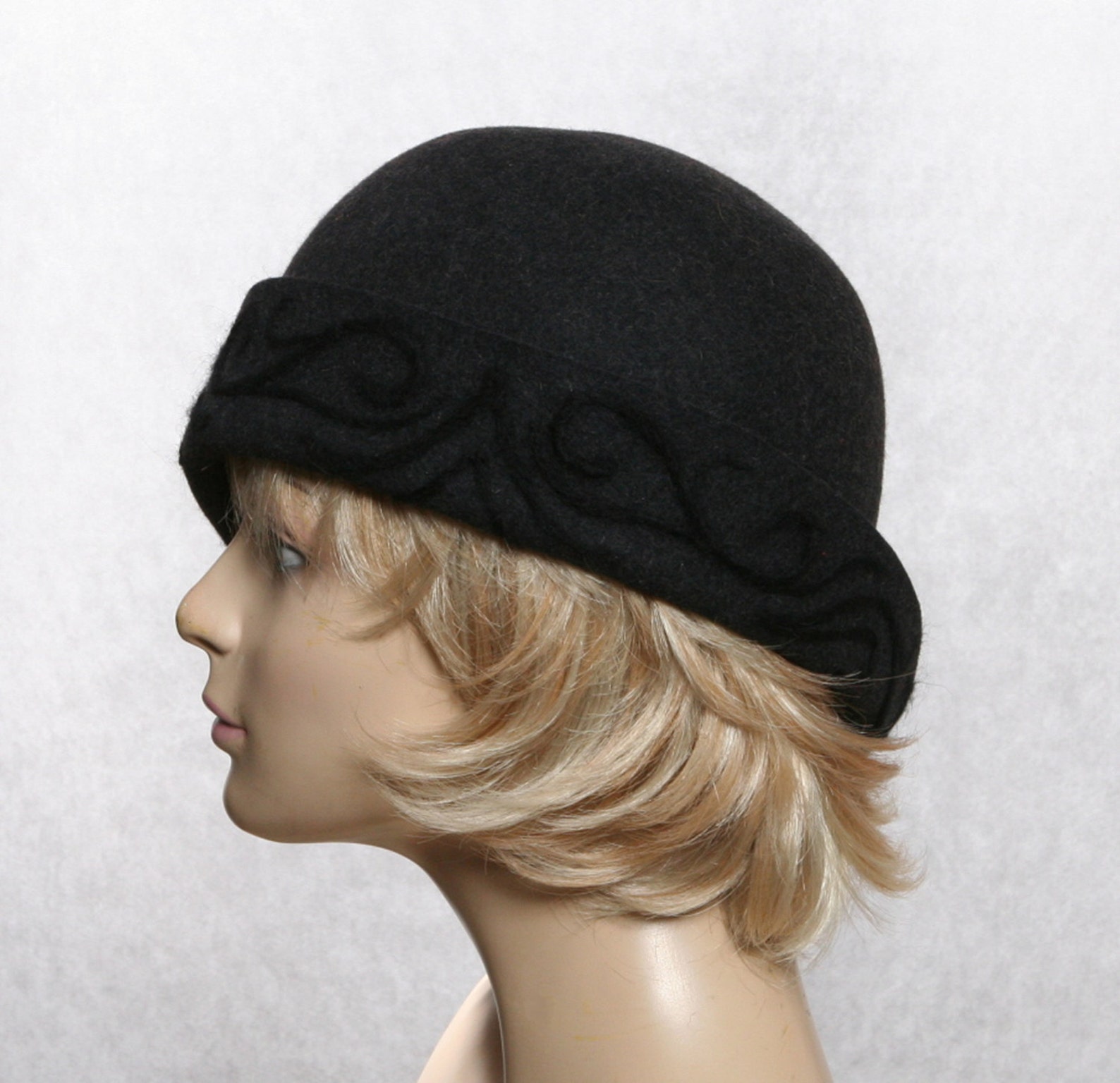 Charcoal Heather Fur Felt Cloche Hat: Hand-felted Scroll, Downton Abbey ...