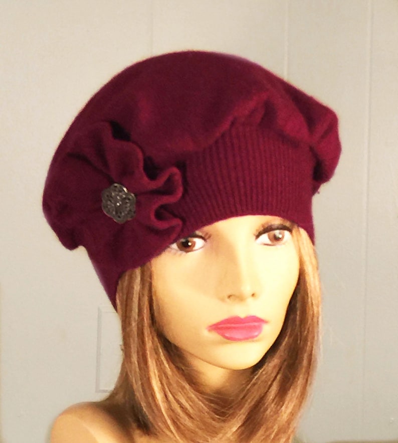 Pure Cashmere Beret French Tam Slouchy Knit Beret Recycled Sweater Hat ...
