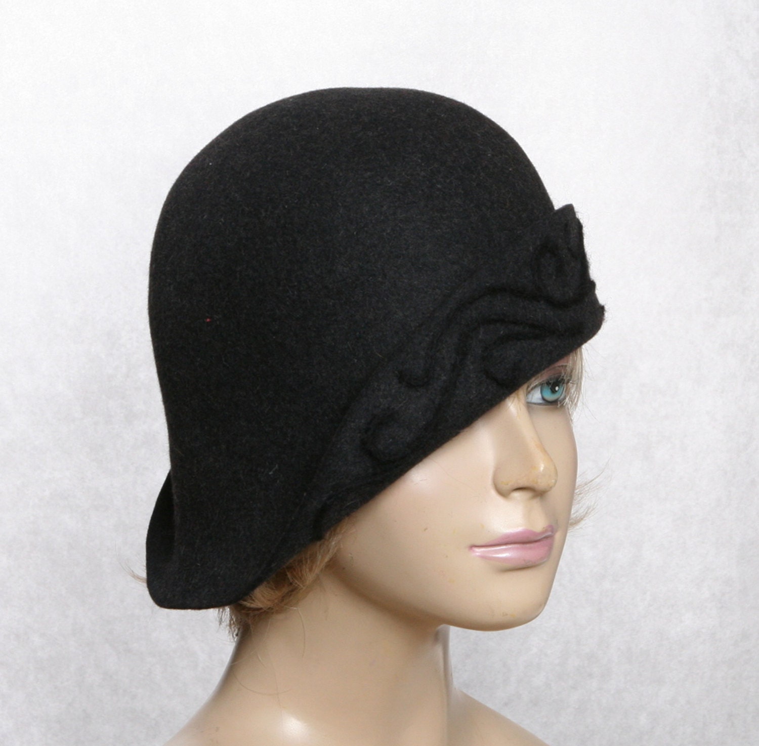 Charcoal Heather Fur Felt Cloche Hat: Hand-felted Scroll, Downton Abbey ...