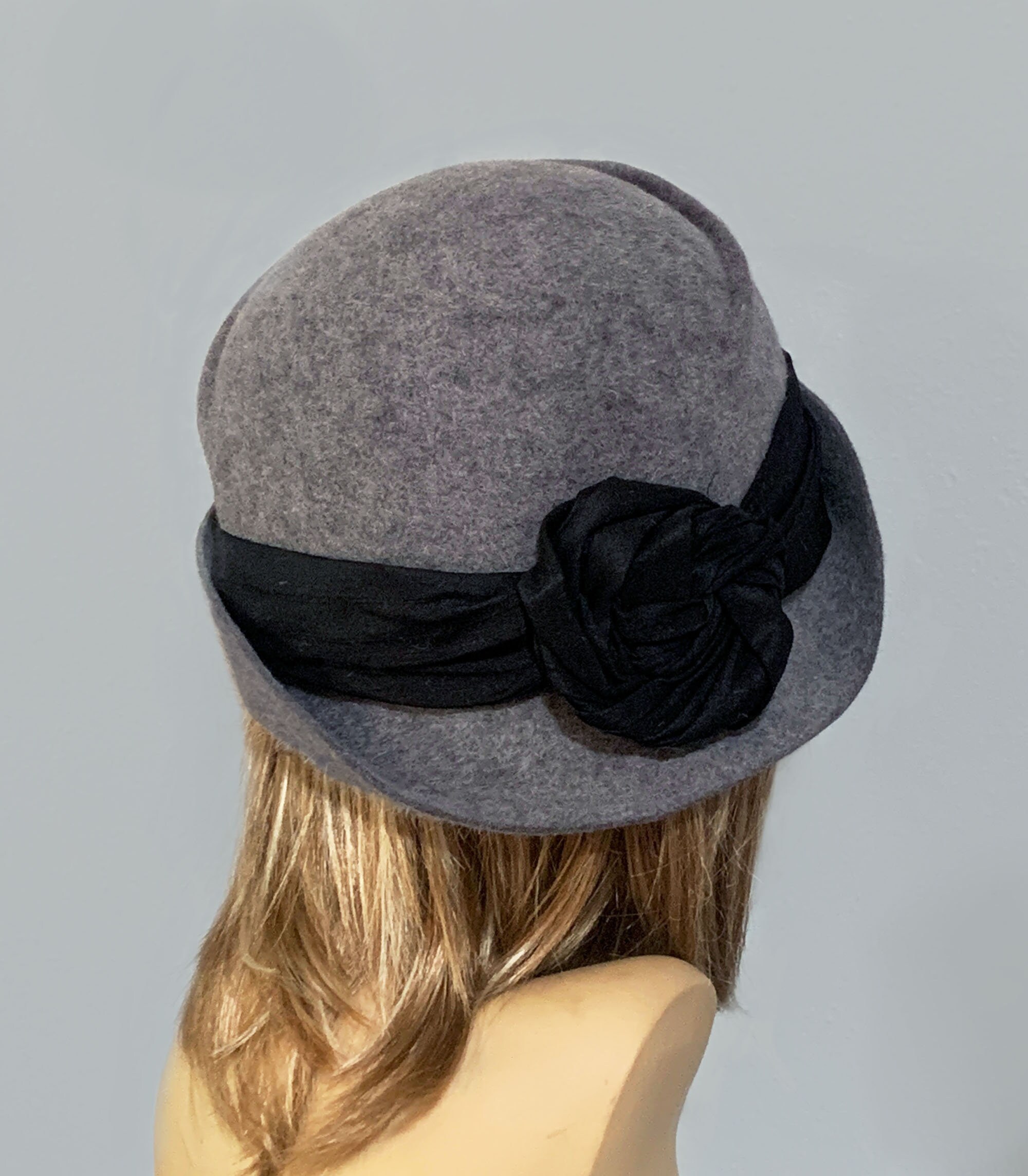 Fur Felt Cloche Hat: Grey Heather, Silk Dupioni Embellished - Etsy
