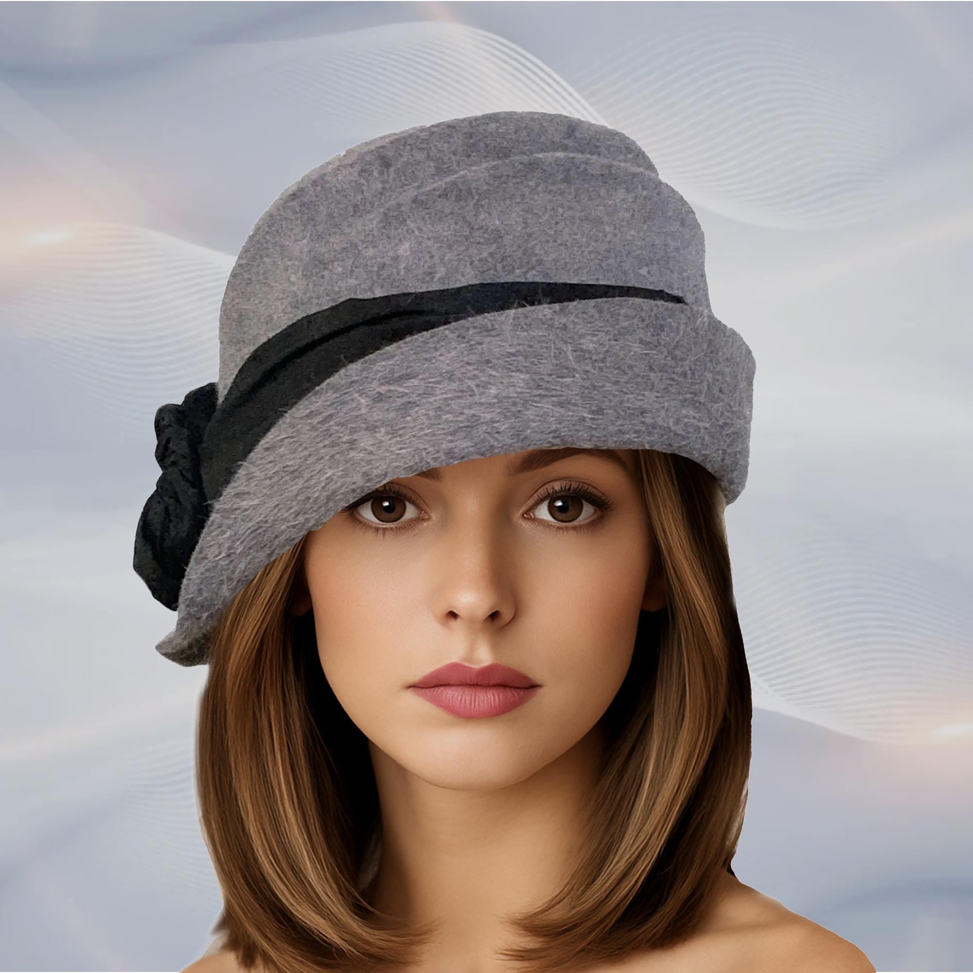Fur Felt Cloche Hat: Grey Heather, Silk Dupioni Embellished - Etsy