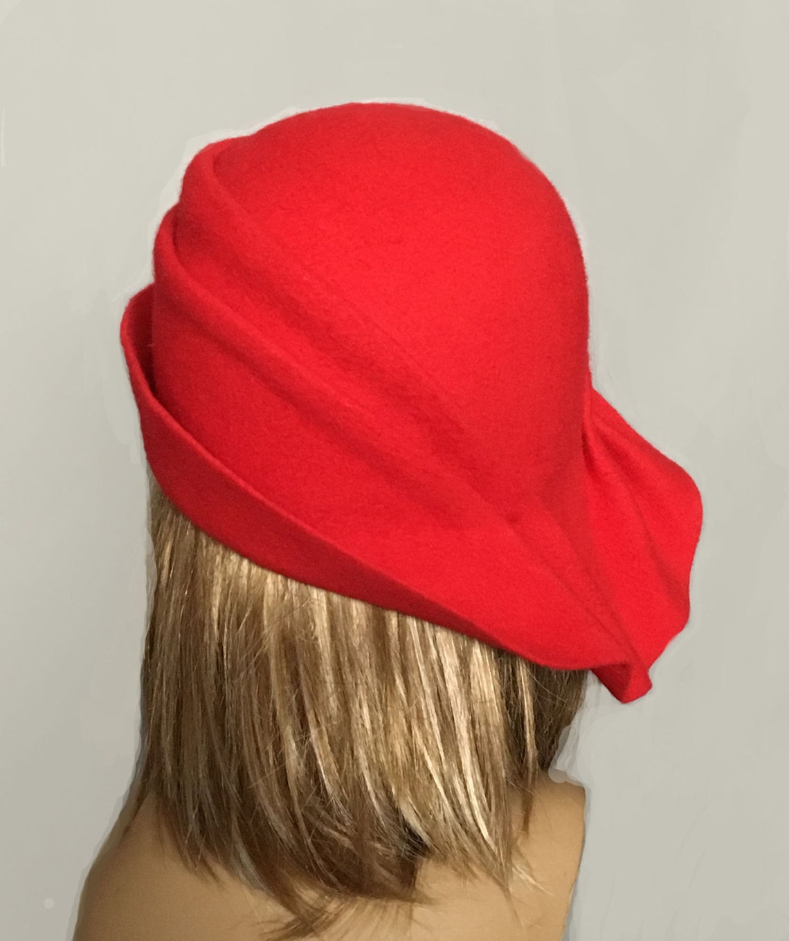 Ava Fur Felt Cloche With Side Draped Pleats Color Red | Etsy