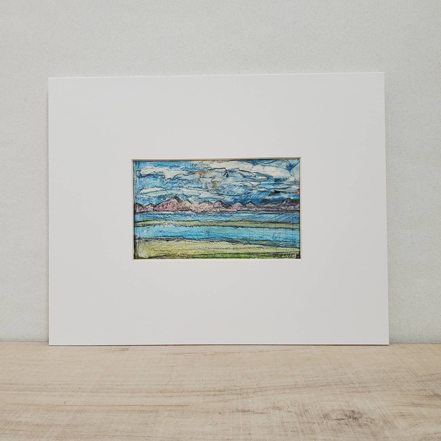 Utah Landscape Drawing Original Salt Flats Western Decor Big Sky Artist ...