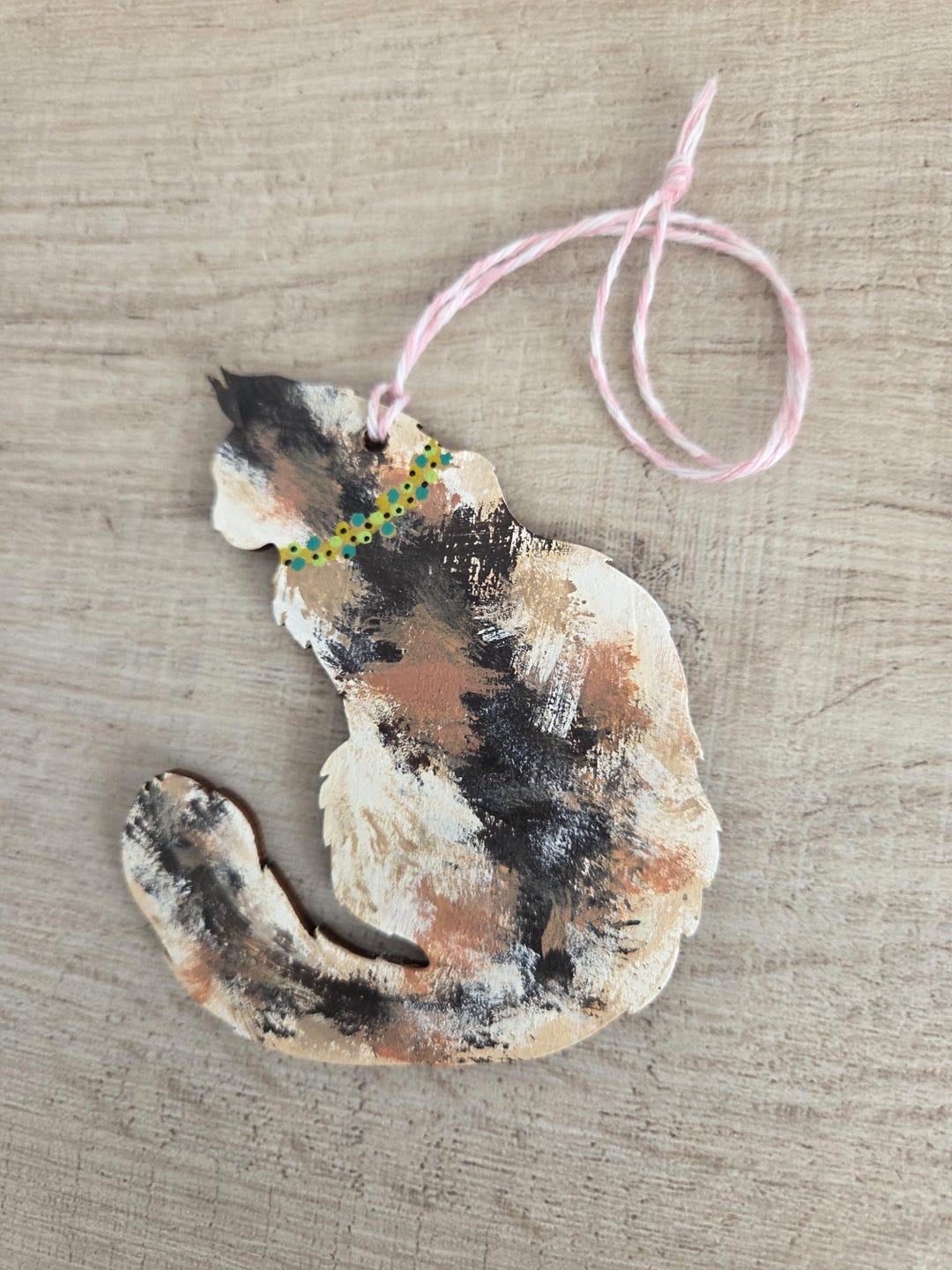 Cat Ornament Long Haired Calico Hand Painted Wooden - Etsy