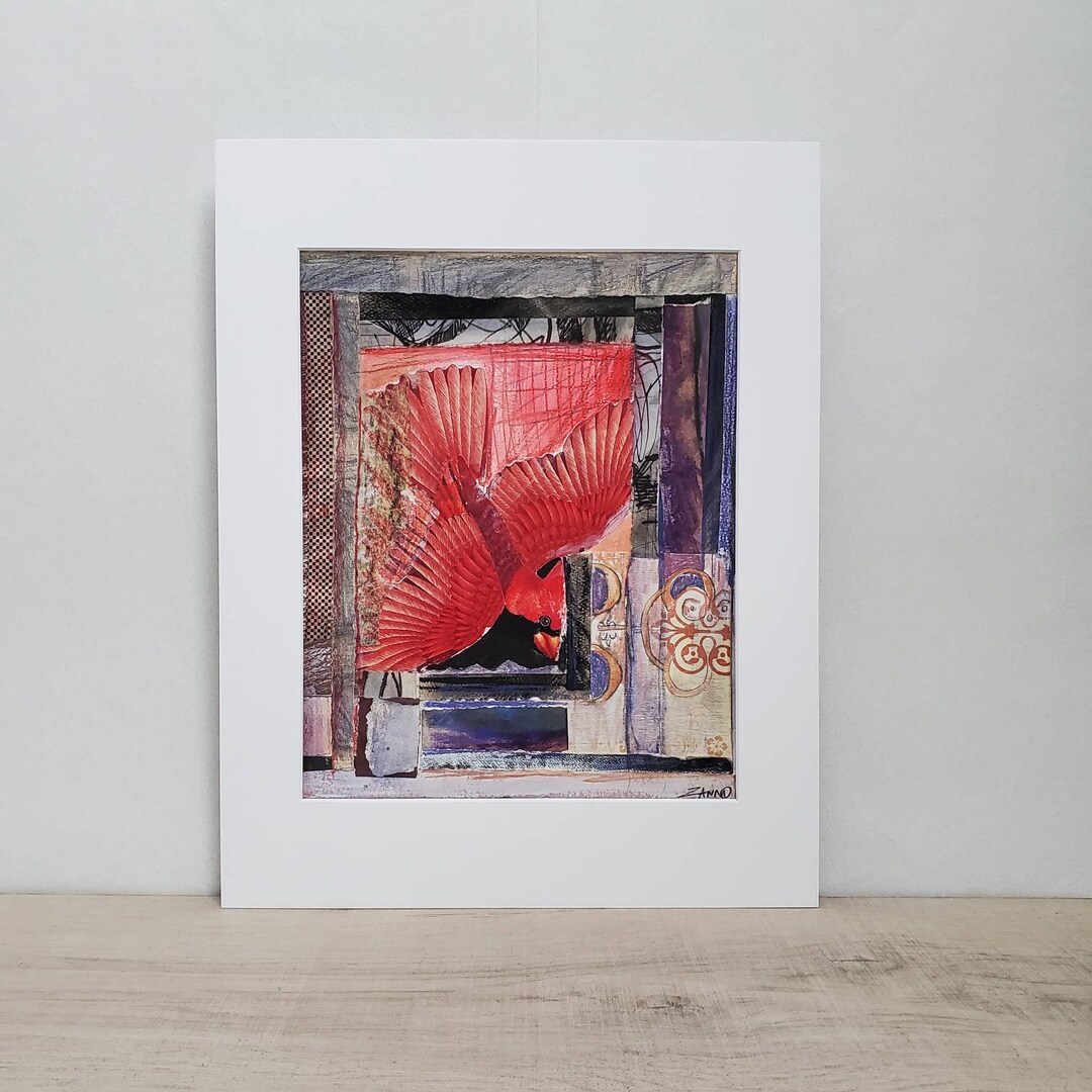 Red Cardinal Bird Collage Original Utah Artist - Etsy