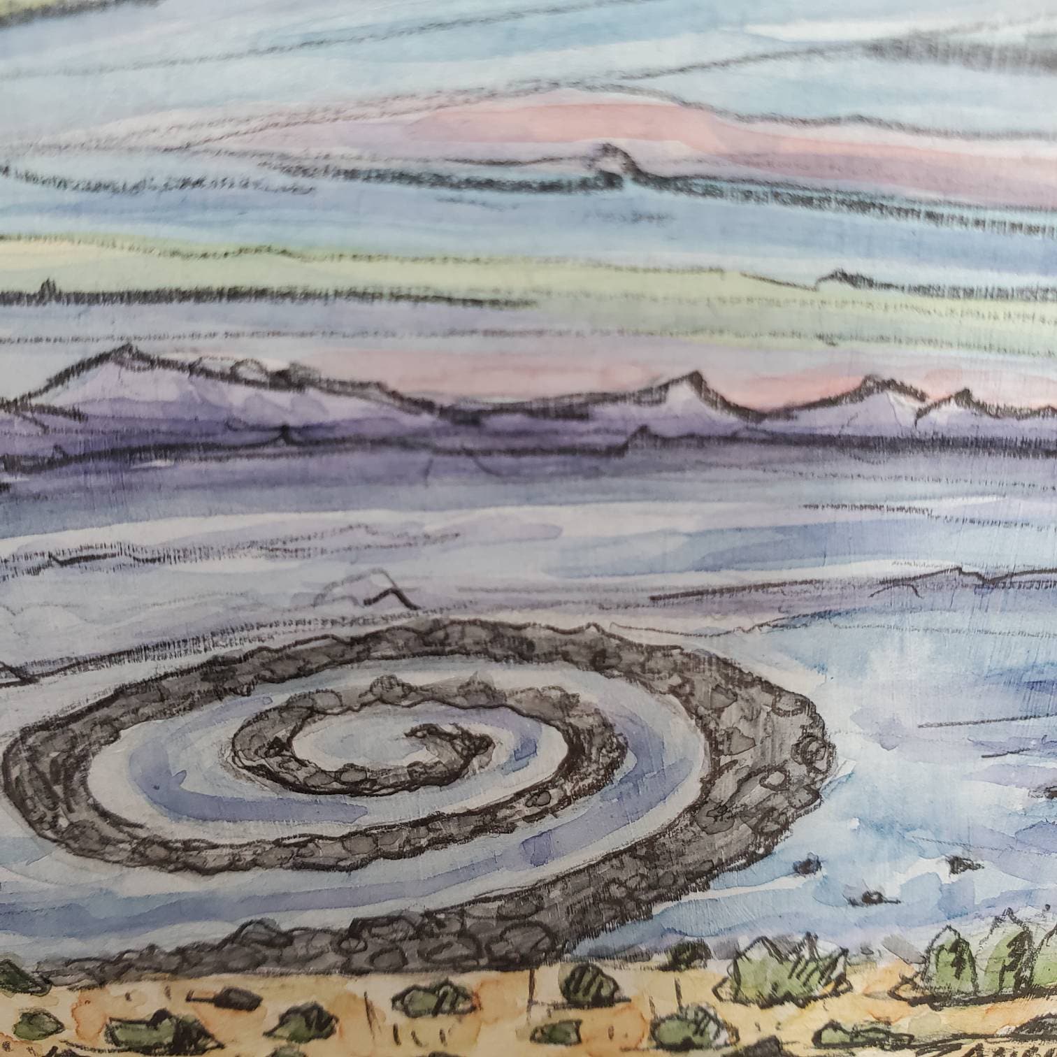 Spiral Jetty Drawing Salt Lake City Artist Local Utah Art Watercolor ...