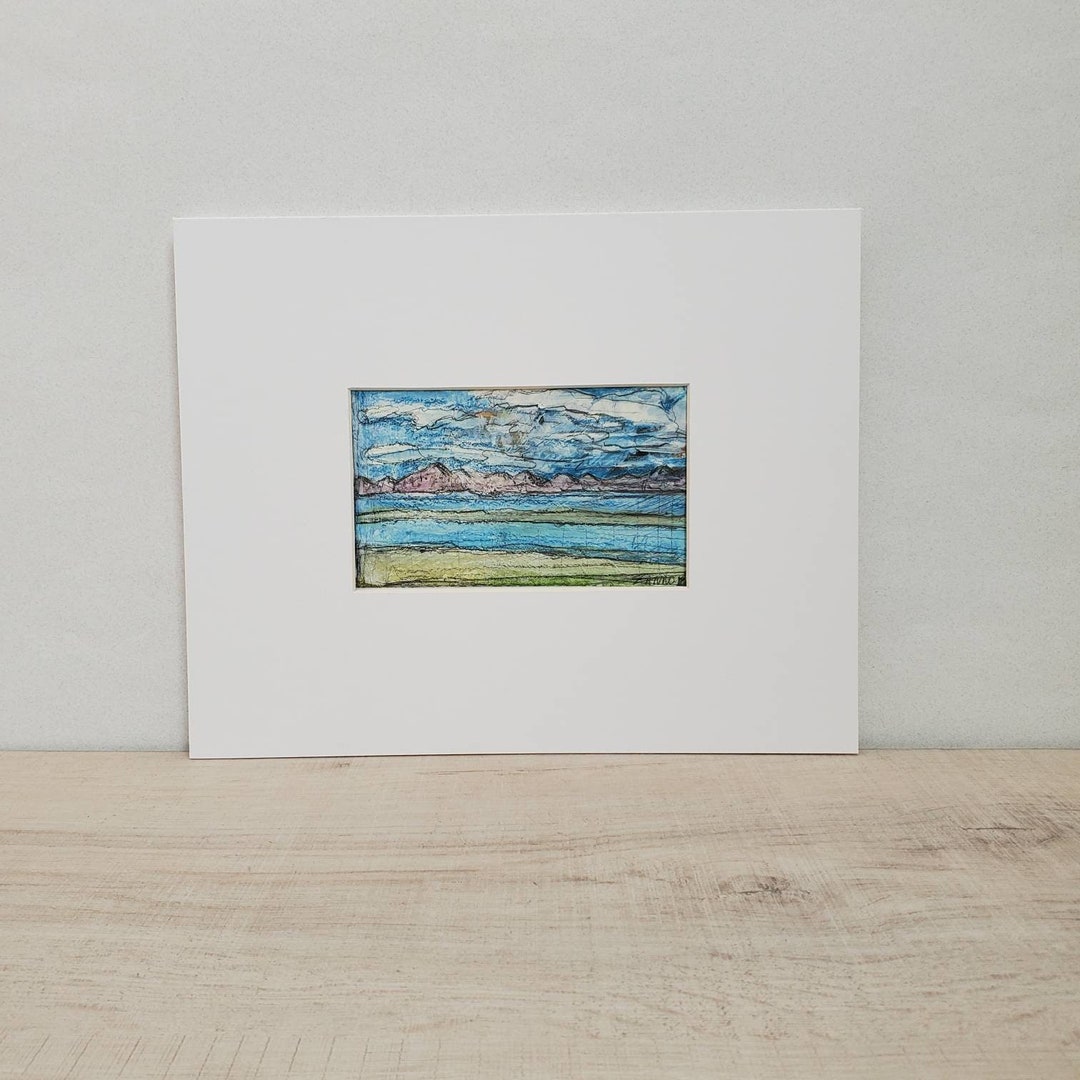 Utah Landscape Drawing Original Salt Flats Western Decor Big Sky Artist ...