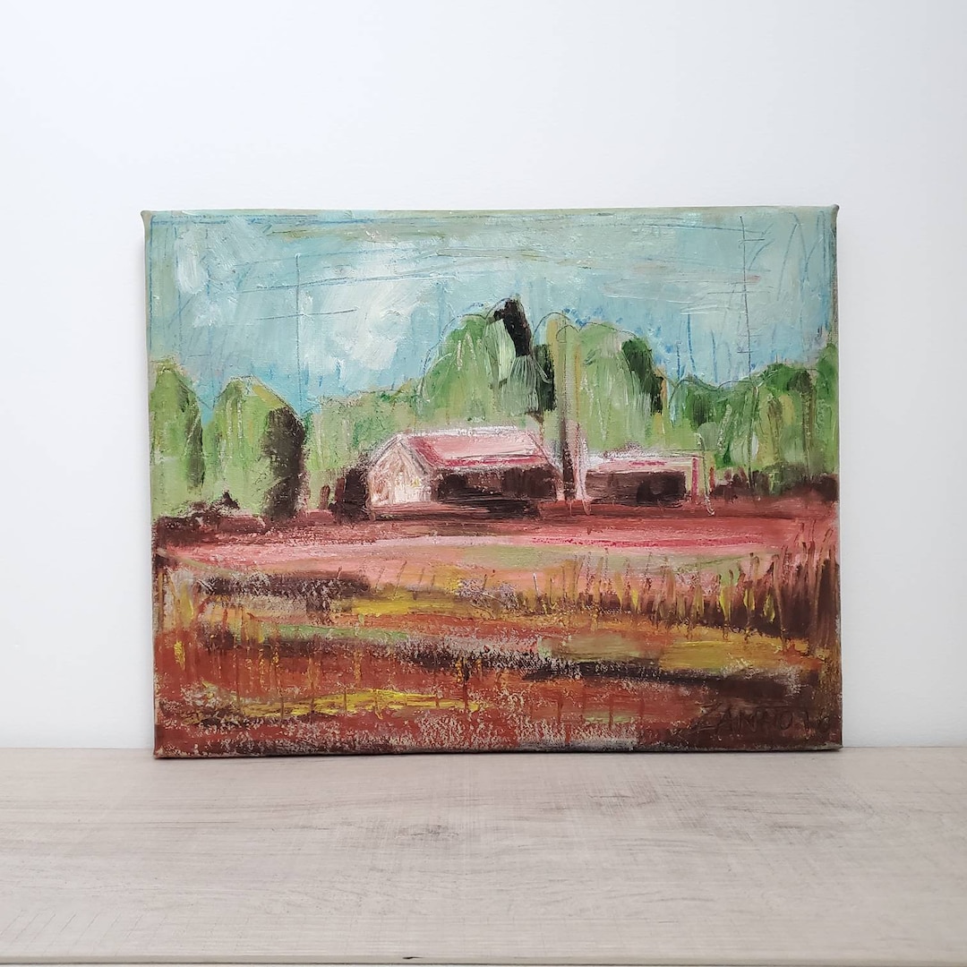 Barn Painting Farm Landscape Art Kansas Iowa Oil Paint on Canvas 11 X ...