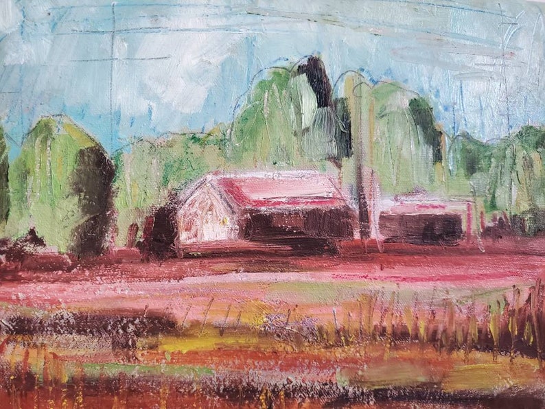Barn Painting Farm Landscape Art Kansas Iowa Oil Paint on | Etsy