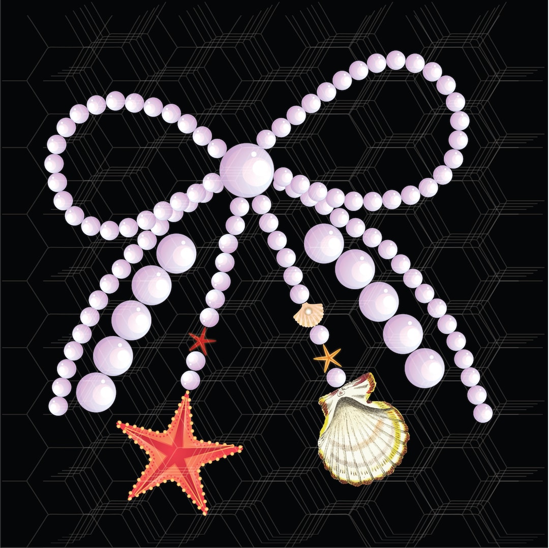 Coquette Clam Pearl Bow Png, Coastal Seashell Starfish PNG, Preppy ...