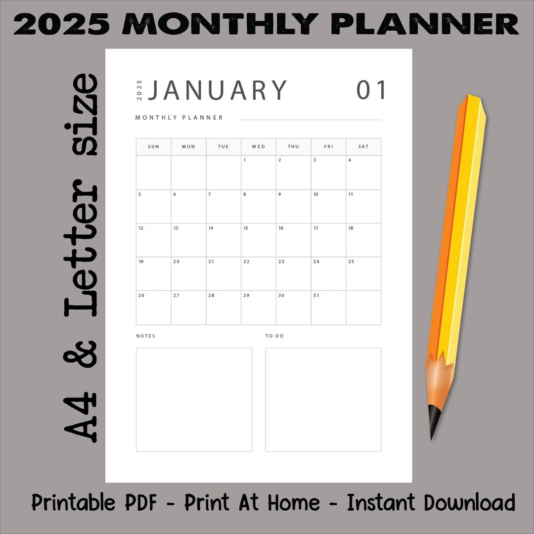 2025 Monthly Planner on One Page Landscape, Monthly Organizer, Monthly ...