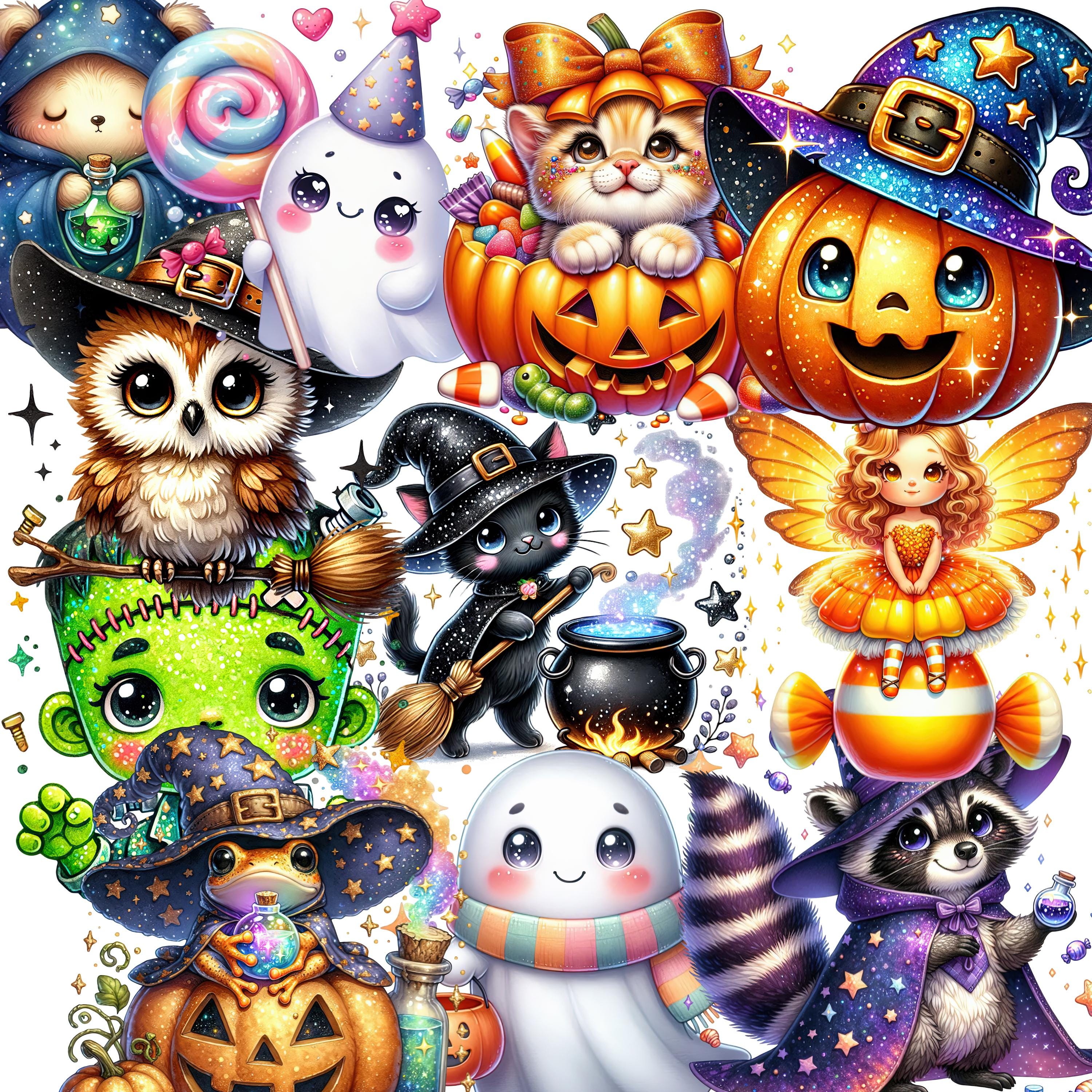 Cute Halloween Clipart Bundle, Pastel Halloween PNG, Spooky Watercolor ...