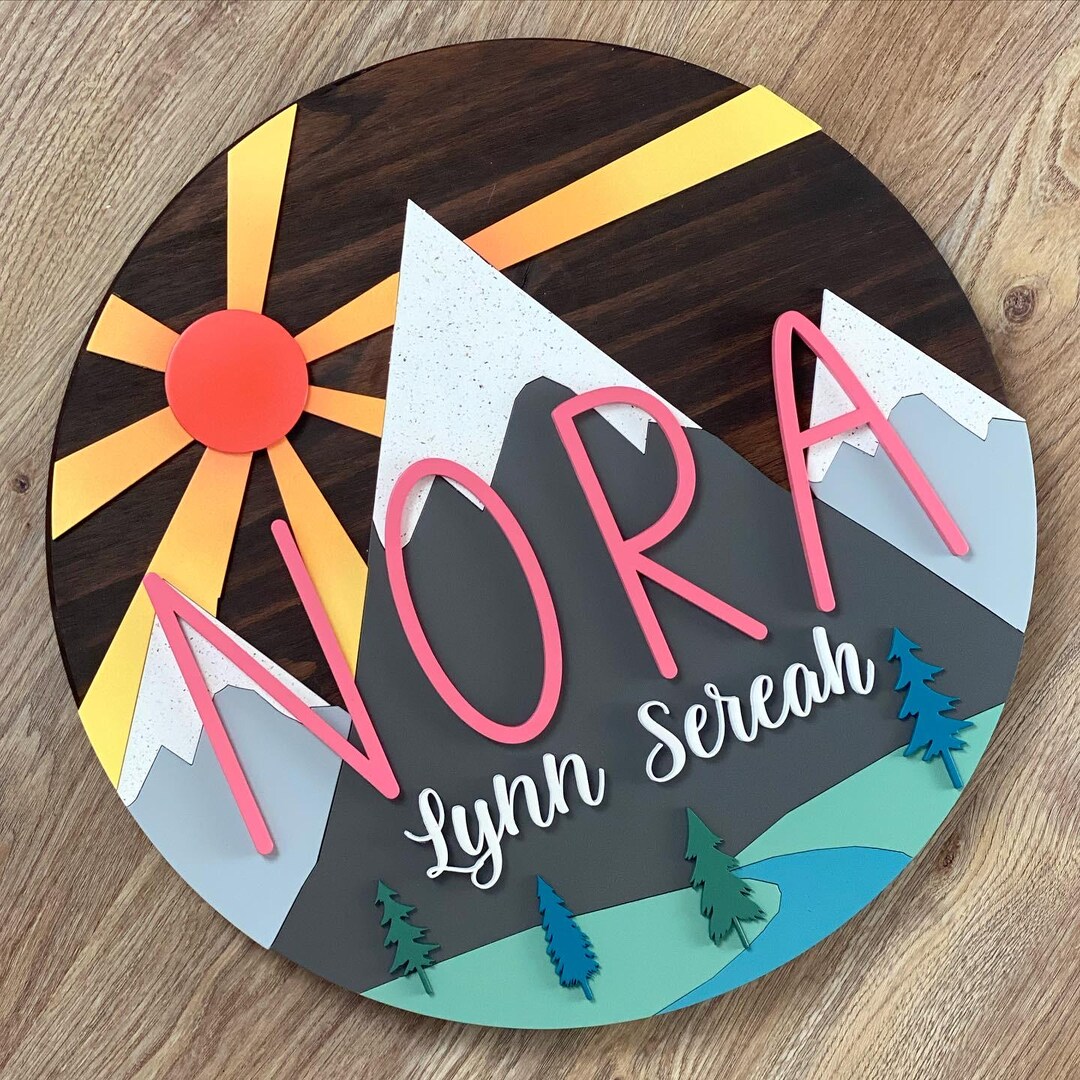 Personalized Mountain Sunrise Nursey Name Bedroom Sign - Etsy
