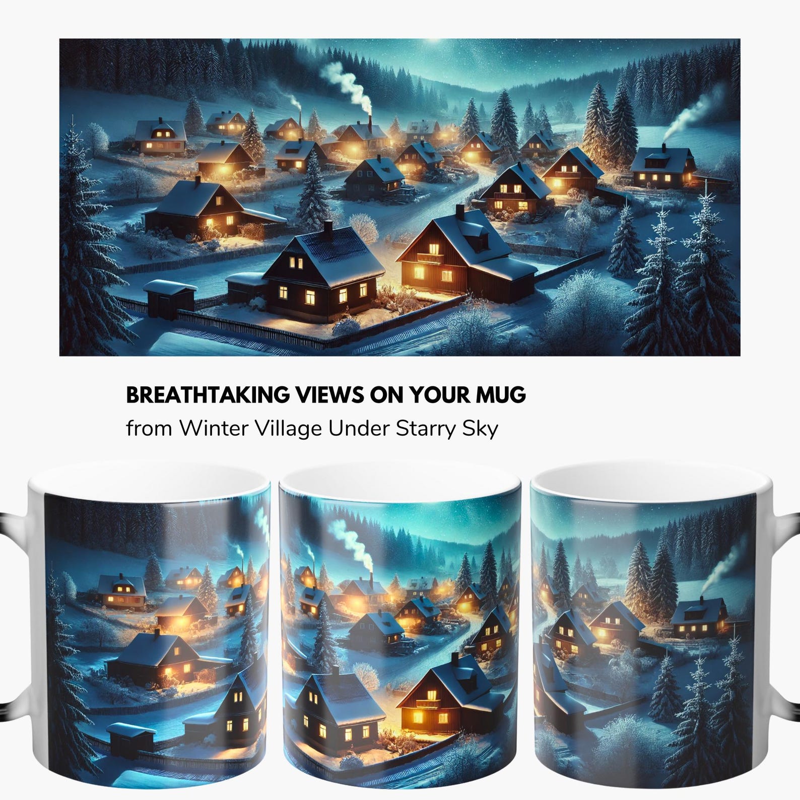 Winter Village Magic Mug - Starry Night Lights - Cottage Mug - Snowy ...