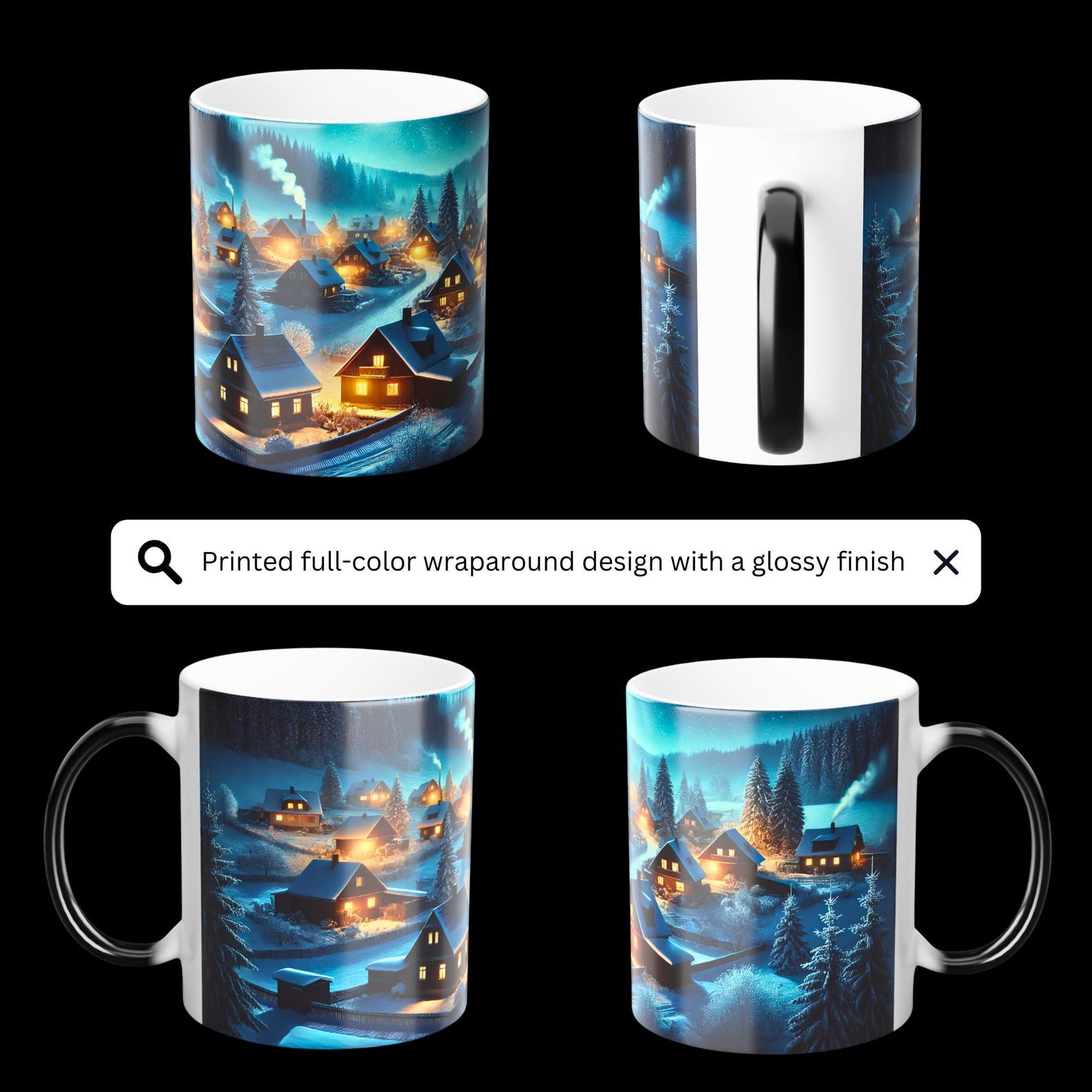 Winter Village Magic Mug - Starry Night Lights - Cottage Mug - Snowy ...