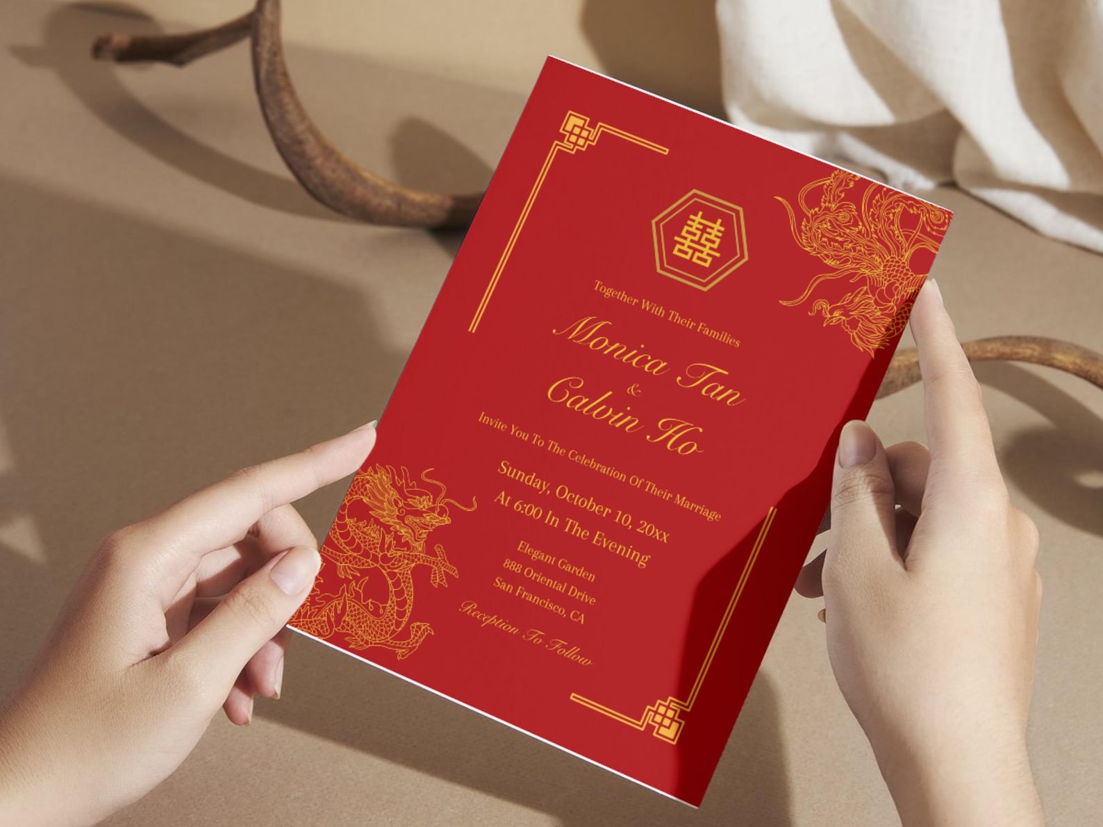 Elegant Chinese Wedding Invitation Card 5x7 Inch Red Traditional ...