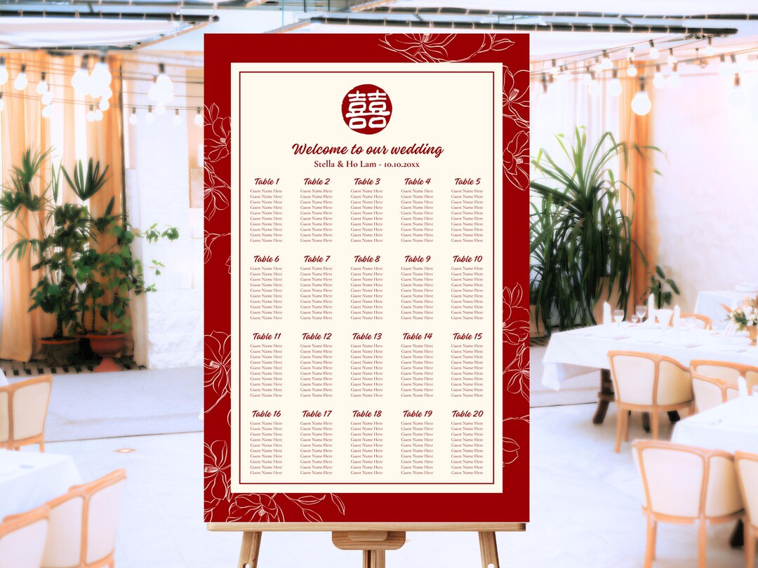 Chinese Wedding Seating Plan Template Editable 20 Tables 20x30 Inch ...