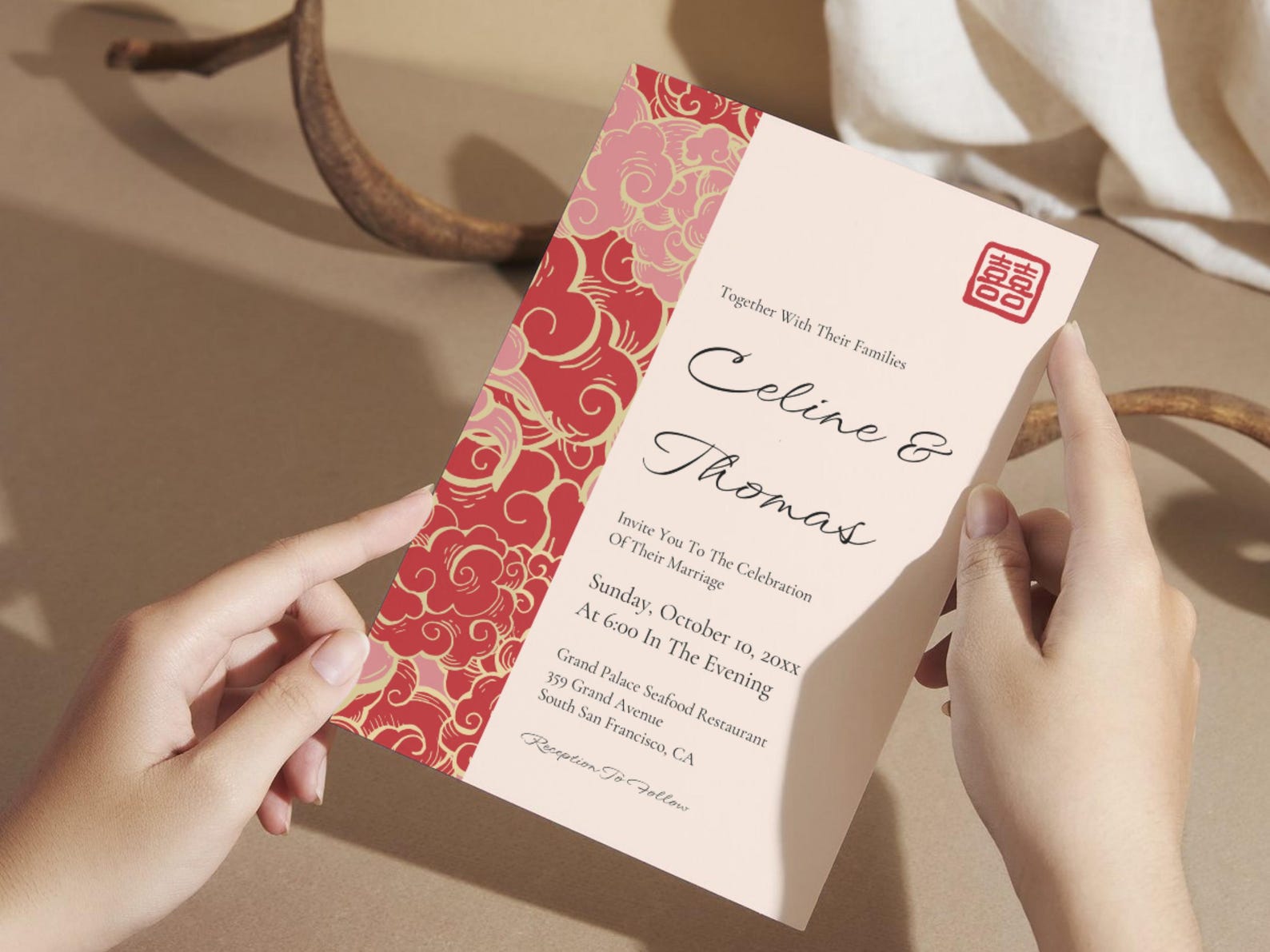 Chinese Wedding Invitation Template Canva 5x7 Bilingual Double ...