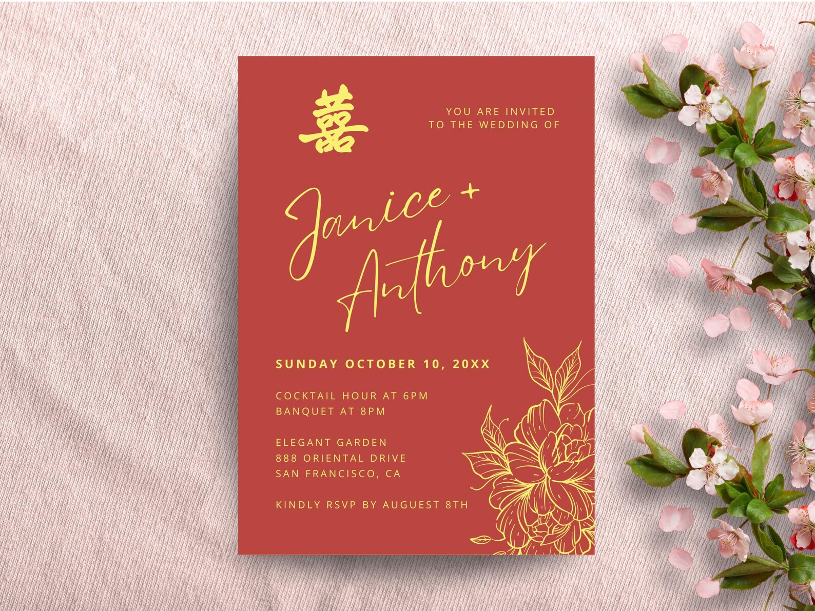 Editable Chinese Wedding Invitation Custom Template 5x7" Bilingual ...
