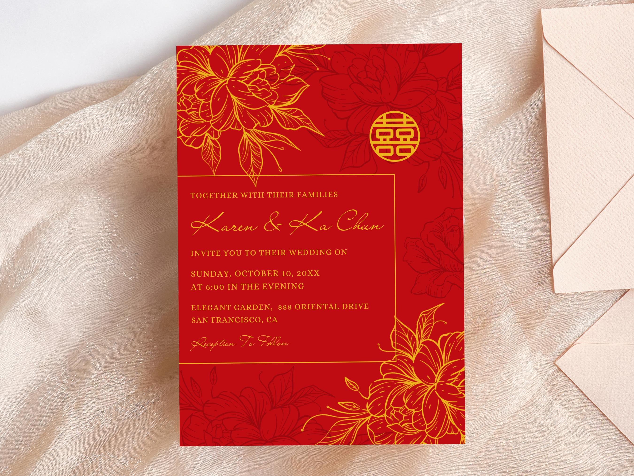 Modern Chinese Wedding Invitation Template Flora Double Happiness ...