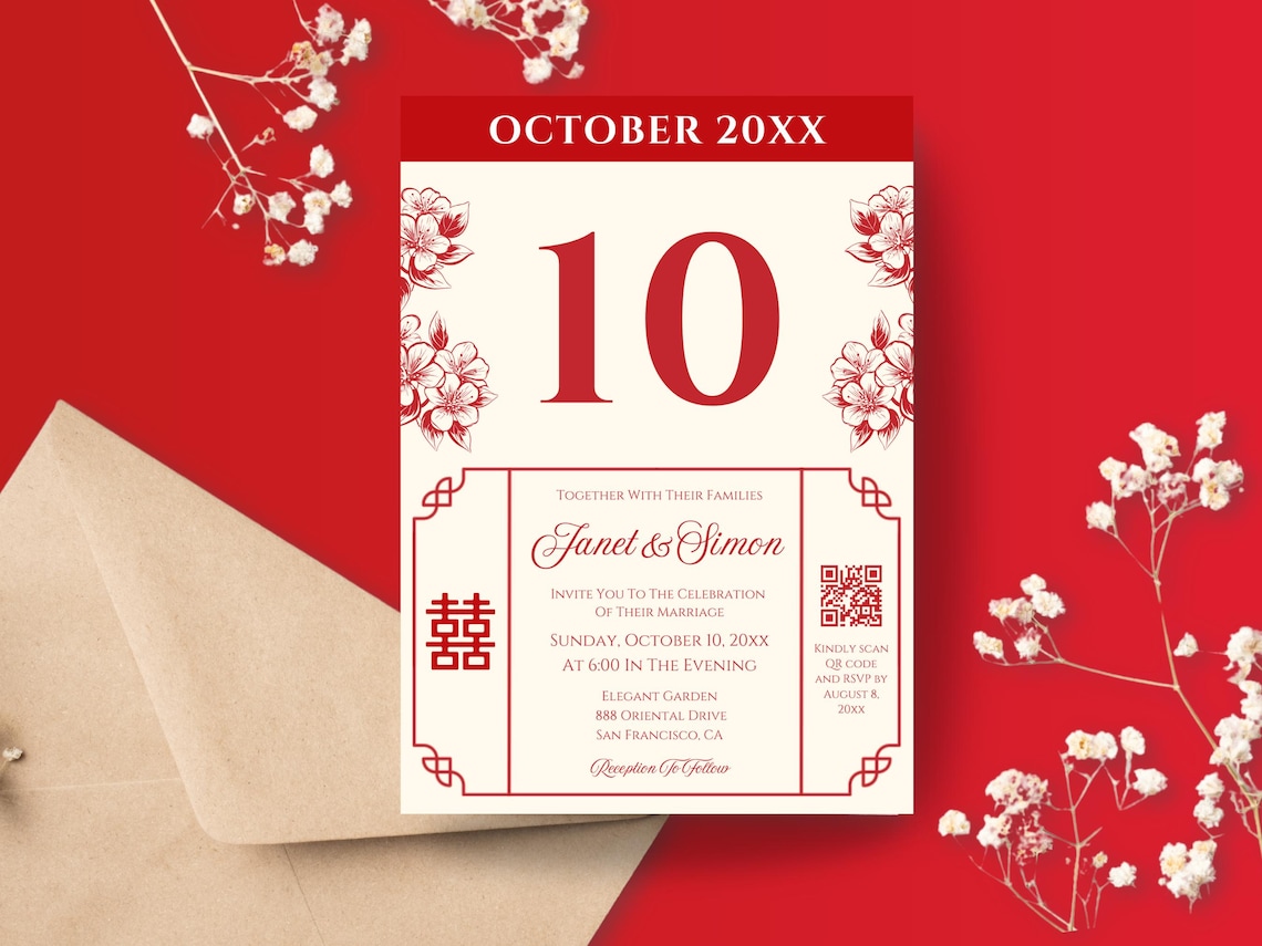 Calendar Chinese Wedding Invitation Template Elegant Wedding Invite ...