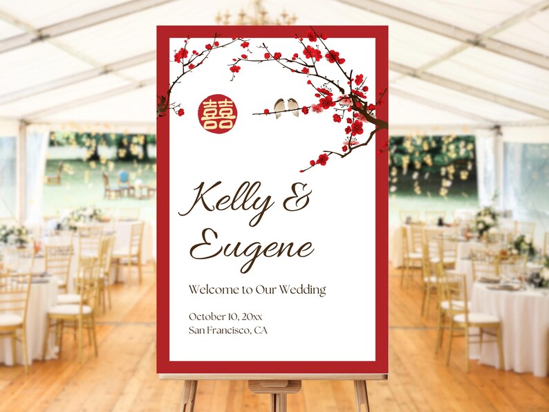 Editable Chinese Wedding Welcome Sign Template 20x30 Double Happiness ...