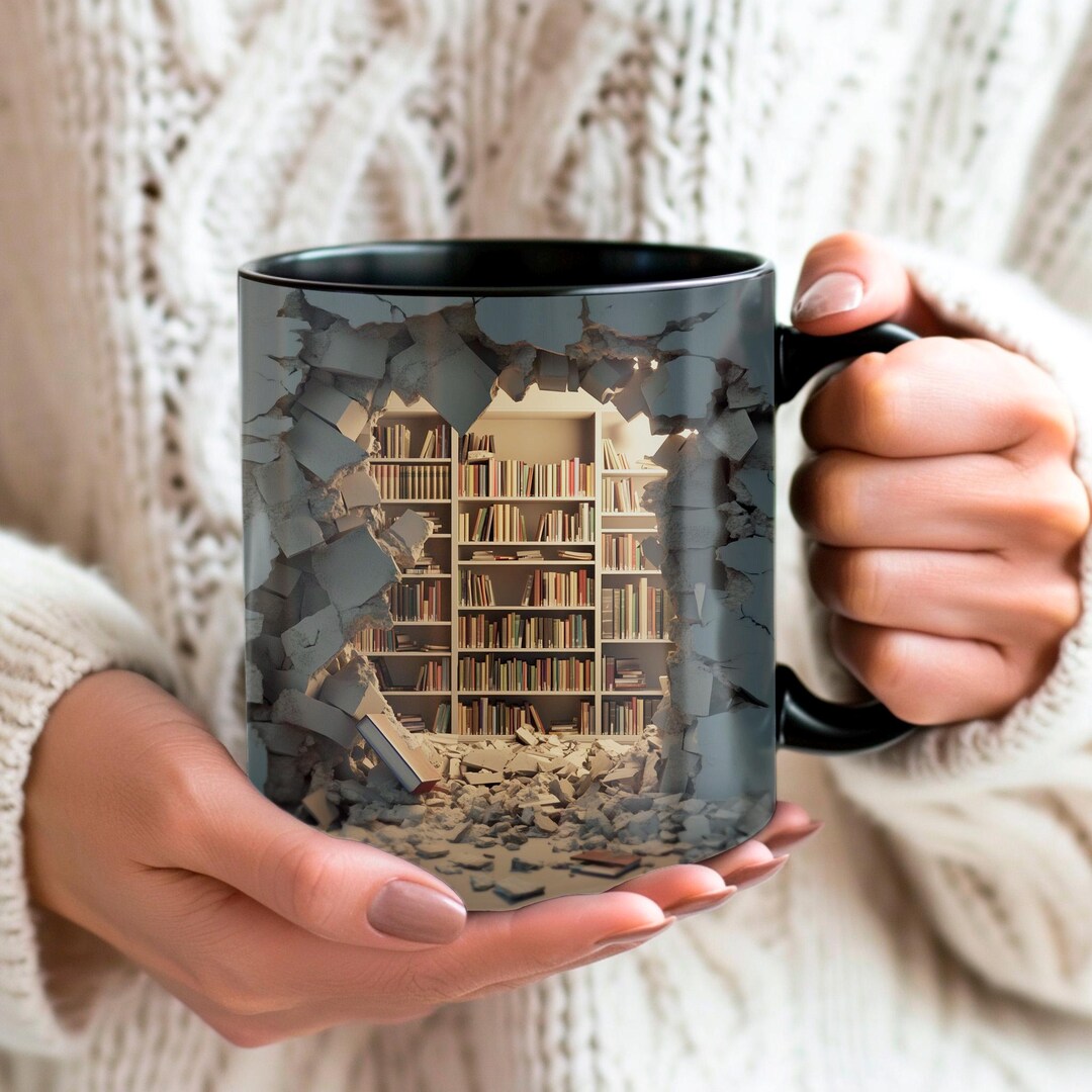 3D Bookshelf Coffee Mug, Book Lover Mug, Book Worm Gift, Books Mug ...