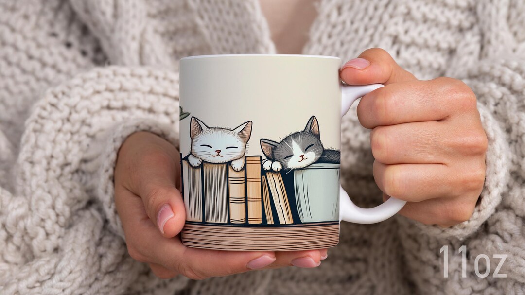 Kittens With Books Mug, Cat Mug, Book Worm Mug, Cat Lover Mug, Coffee ...