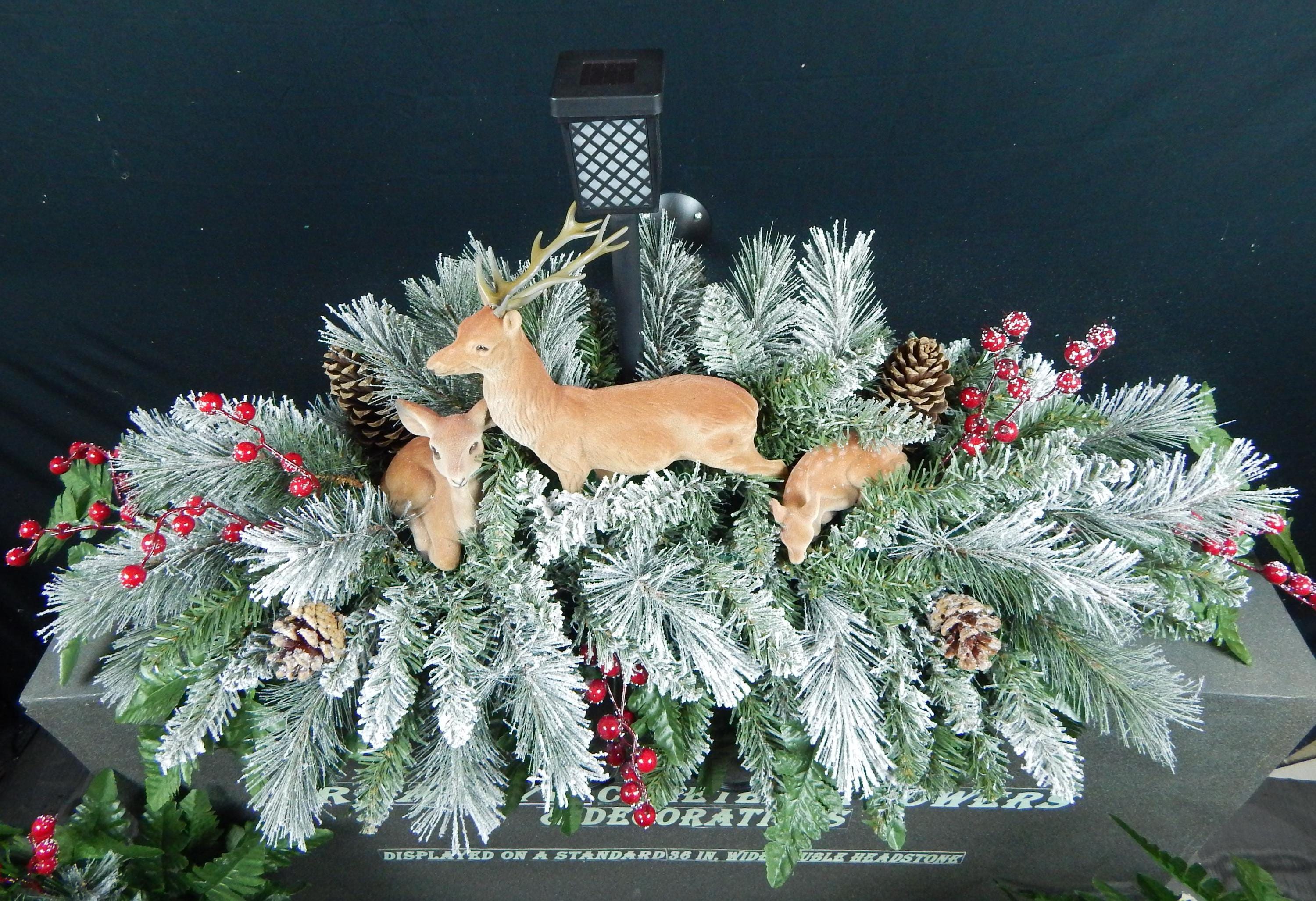 Deer Family Headstone Saddle: Winter Cemetery Flowers With Solar Light ...