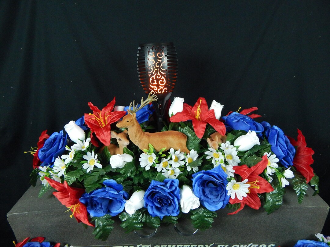Deer Headstone Saddle: Silk Memorial Flowers With Solar Light - Etsy