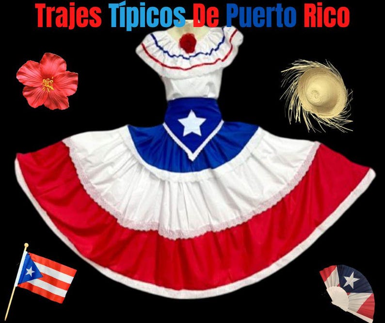 Puerto Rican Jibara Dress: 3PC Flag Color Skirt Set - Etsy