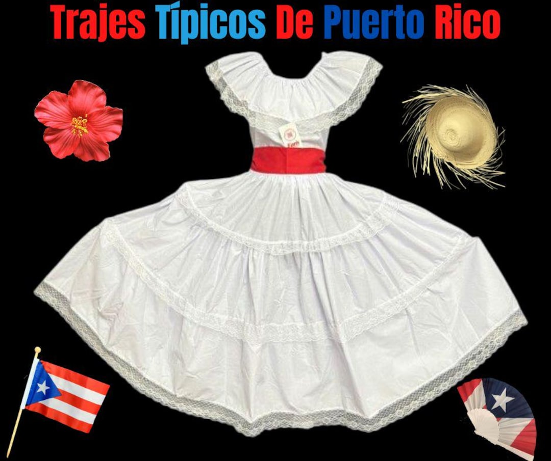 White Lace Puerto Rican Bomba Dress: 3-piece Boricua Folkloric Dance ...