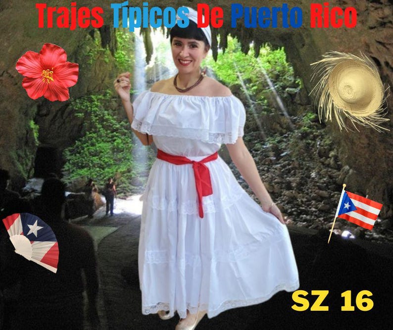 White Lace Puerto Rican Bomba Dress: 3-piece Boricua Folkloric Dance ...