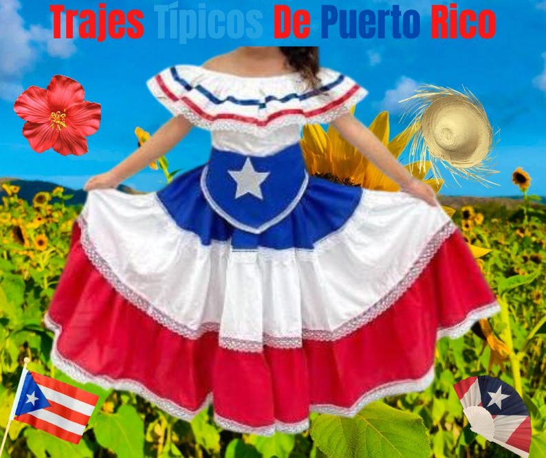 Puerto Rican Jibara Dress: 3PC Flag Color Skirt Set - Etsy