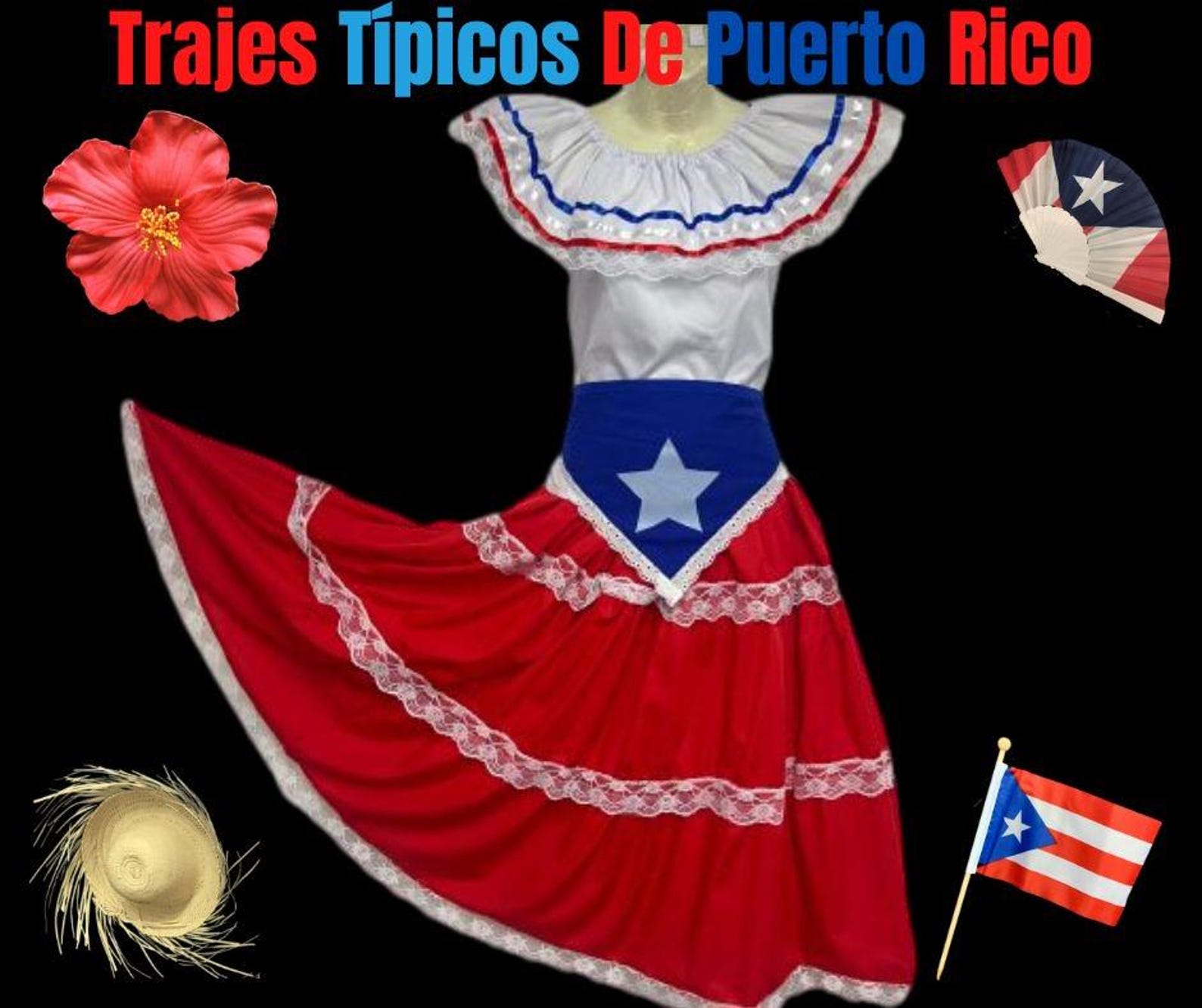 Puerto Rican Dress Costume: Child & Women Bomba Y Plena Outfit (3PC) - Etsy