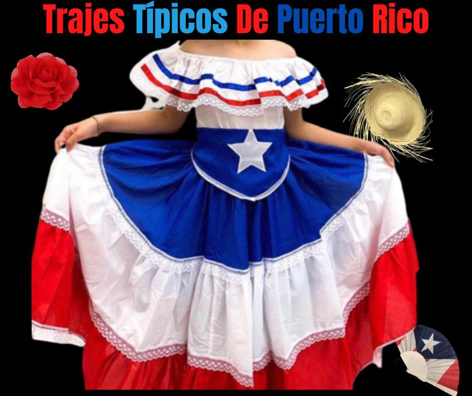 Puerto Rican Jibara Dress: 3PC Flag Color Skirt Set - Etsy