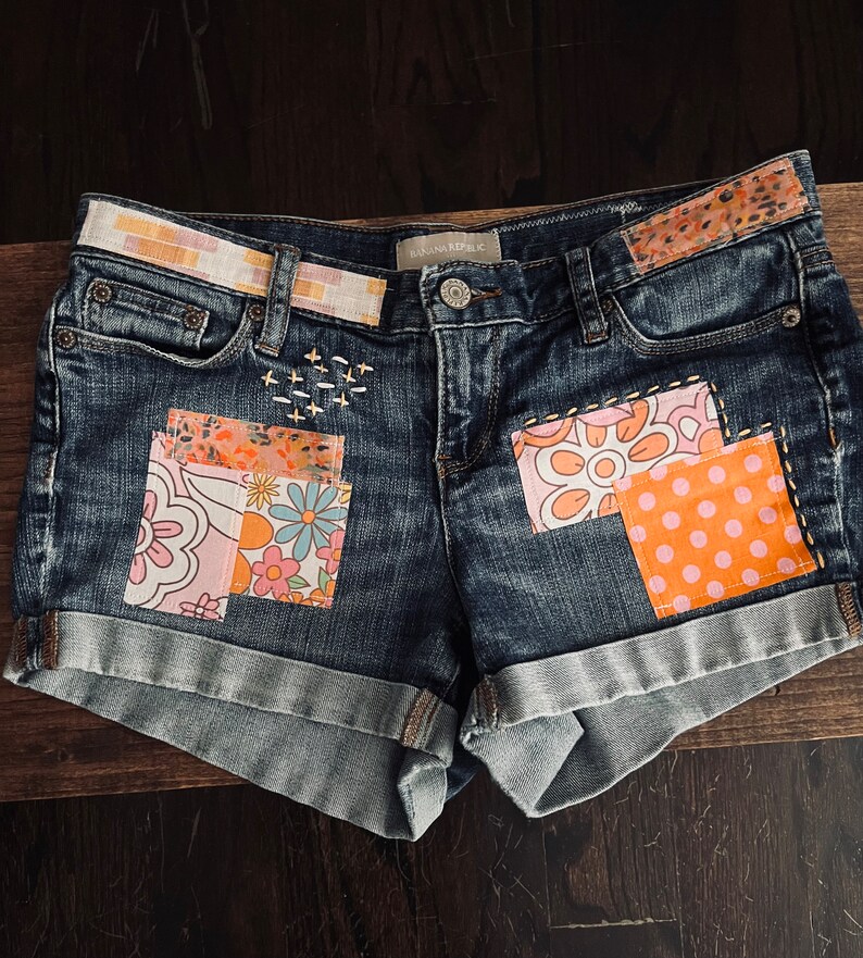 Upcycled Reworked Redone Vintage Denim Shorts 26/2P Patched Stitched - Etsy